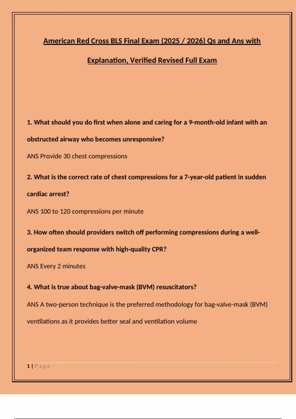American Red Cross BLS Final Exam (2025 / 2026) Qs and Ans with ...