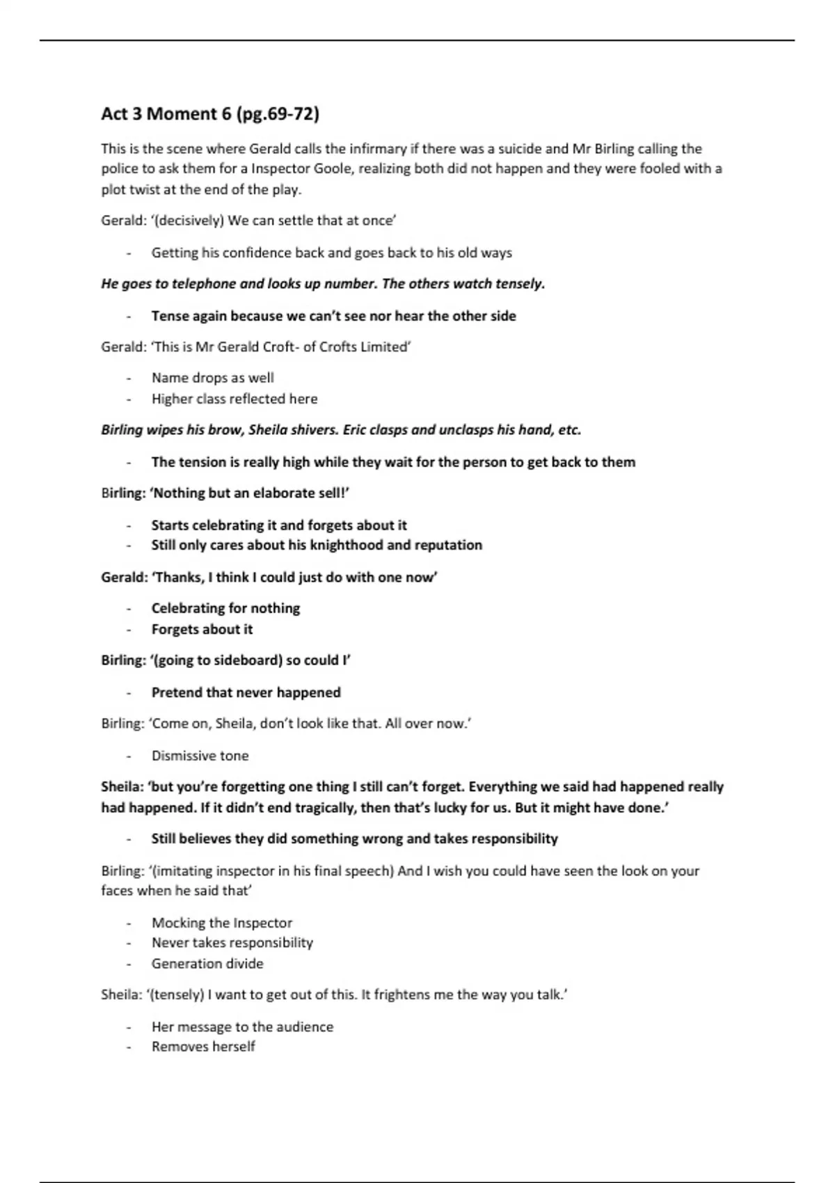 An Inspector Calls Part A ‘moments’ Quotes bundle - Stuvia UK