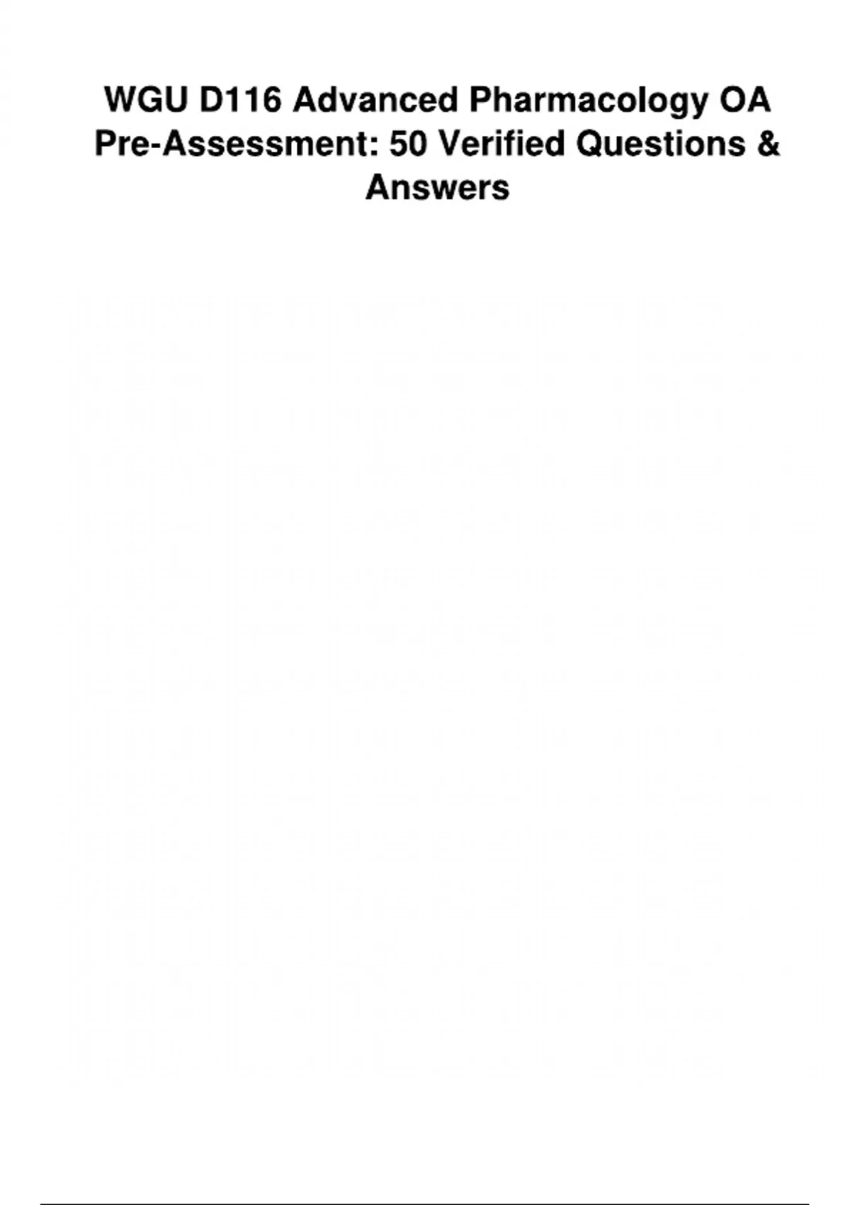 WGU D116 Advanced Pharmacology OA Pre-Assessment QUESTIONS WITH ...