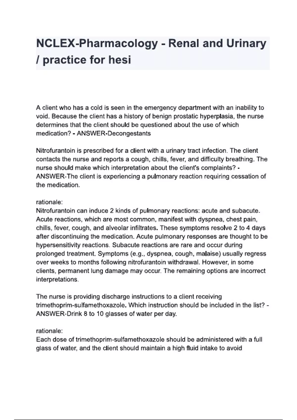 practice for HESI NCLEX-Pharmacology Renal and Urinary Questions And ...