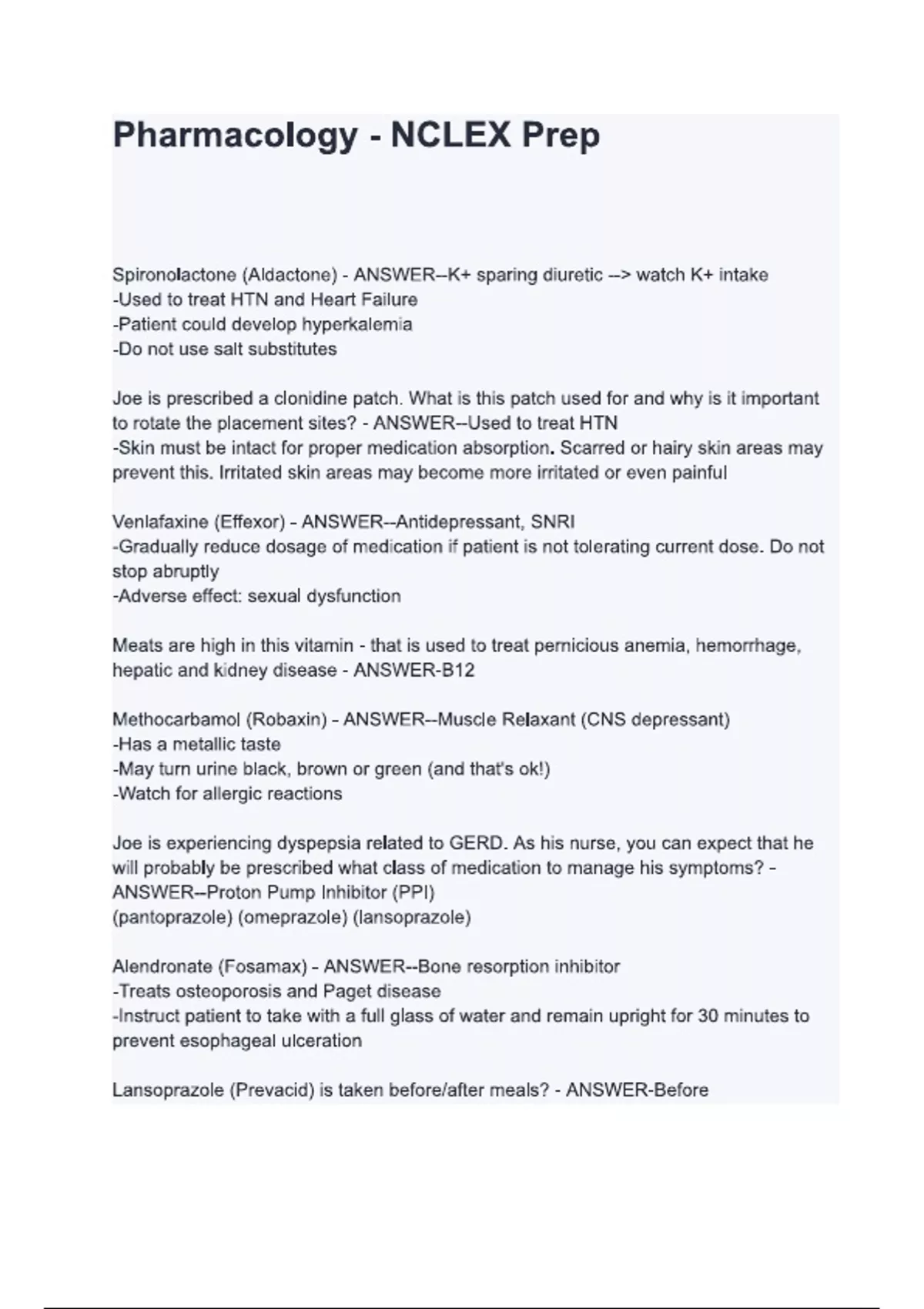 Pharmacology NCLEX Prep Questions And Answers 100% satisfaction ...