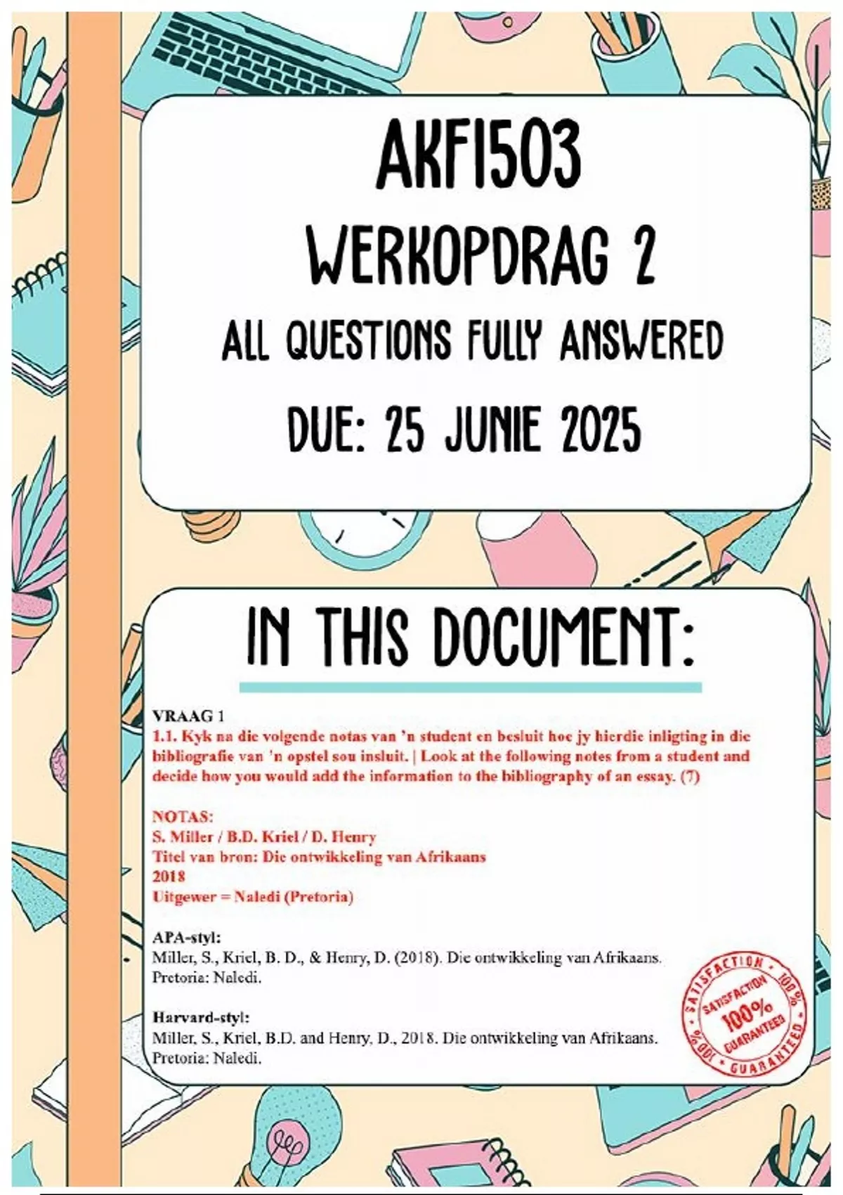 AFK1503 Werkopdrag 2 Memo | Due 25 Junie 2025 - AFK1503 (AFK1503) - Stuvia SA