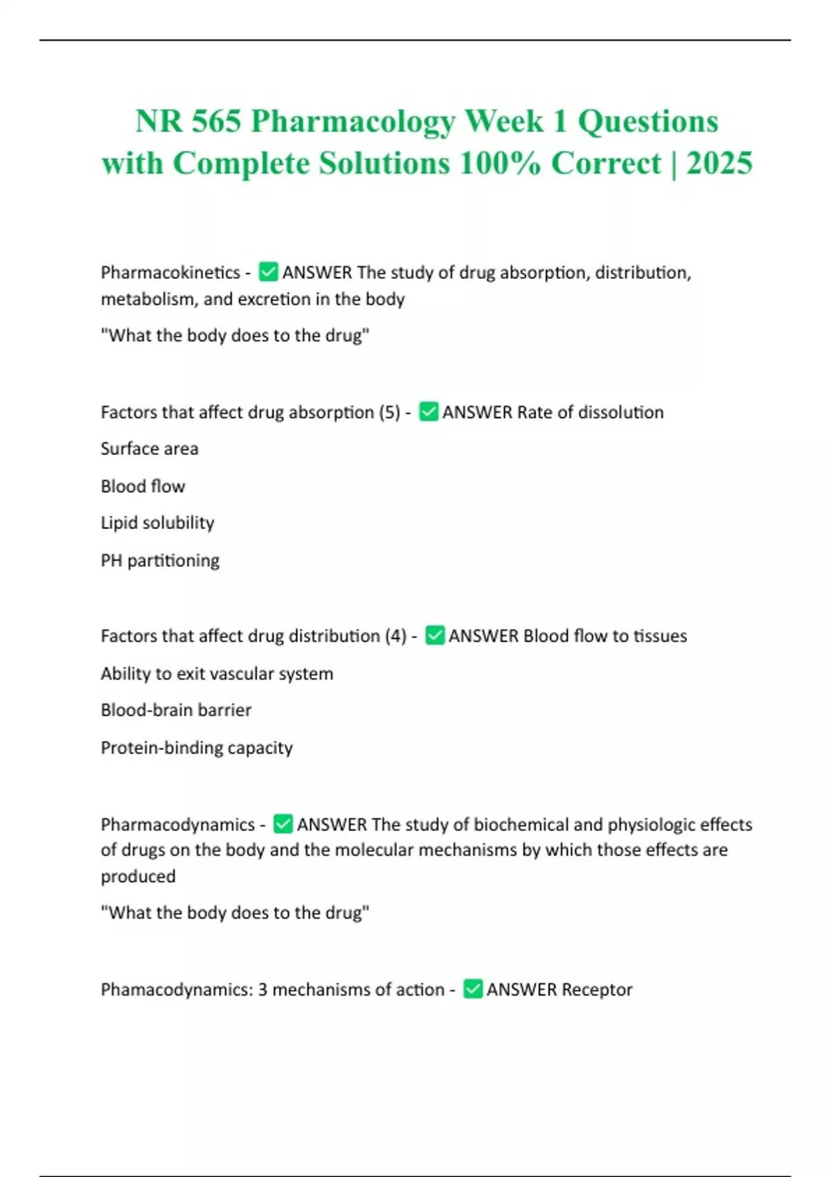 NR 565 Pharmacology Week 1 Questions with Complete Solutions 100% Correct | 2025 - NR 565 ...