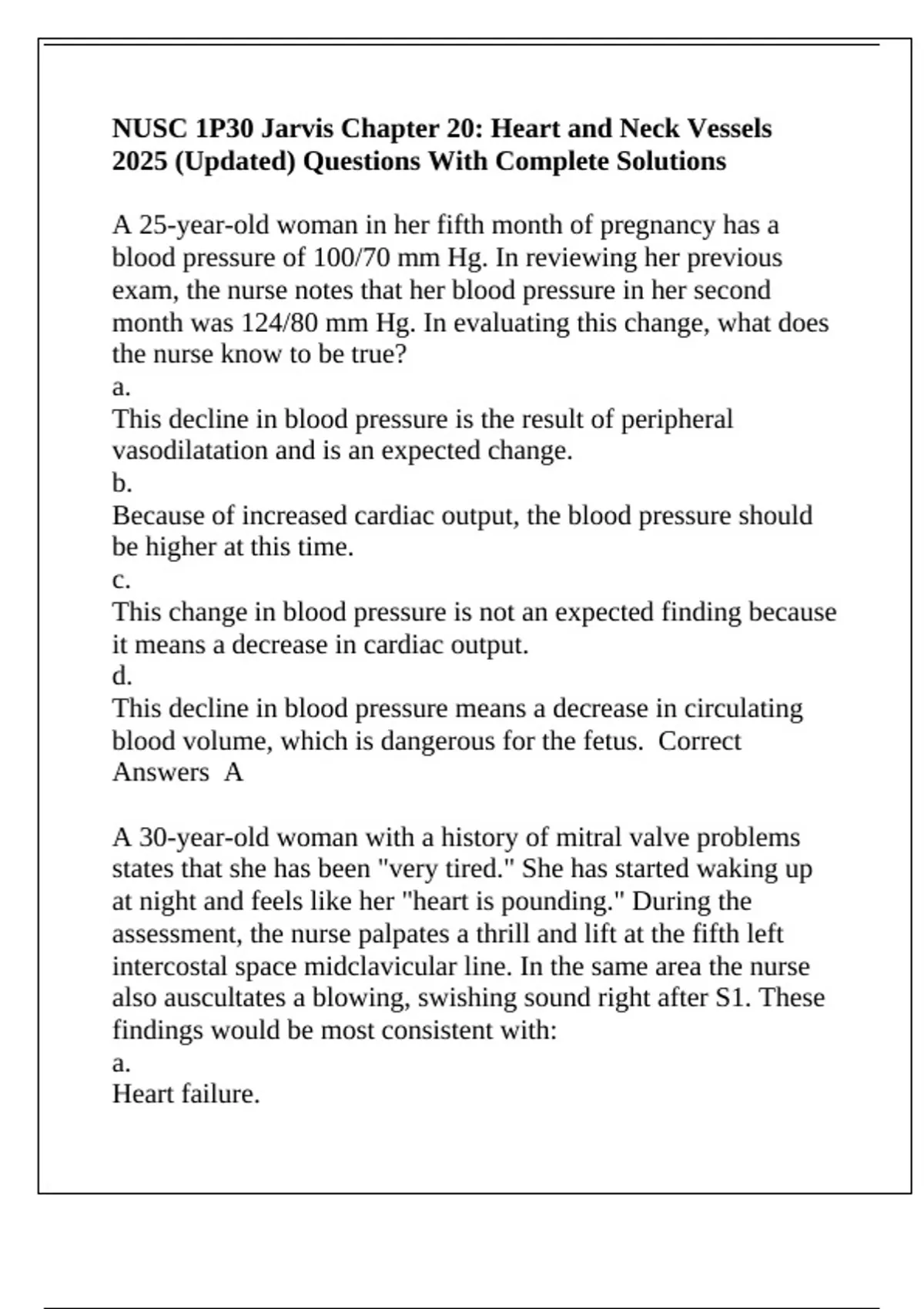 NUSC 1P30 Jarvis Chapter 20: Heart and Neck Vessels 2025 (Updated ...