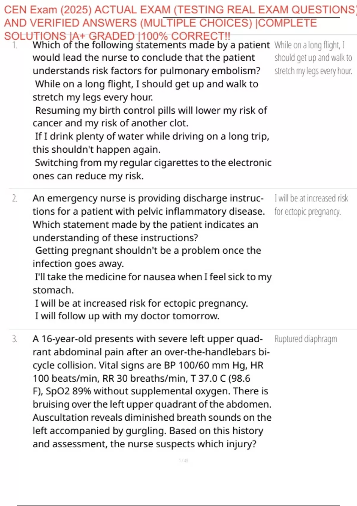 CEN Exam (2025) ACTUAL EXAM (TESTING REAL EXAM QUESTIONS) AND VERIFIED ...