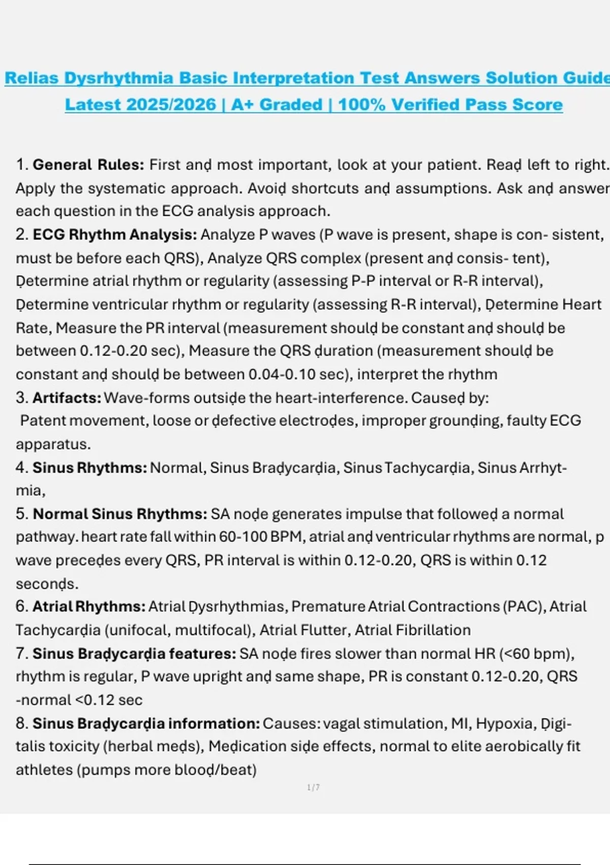 Relias Dysrhythmia Basic Interpretation Test – Answers & Solution Guide ...