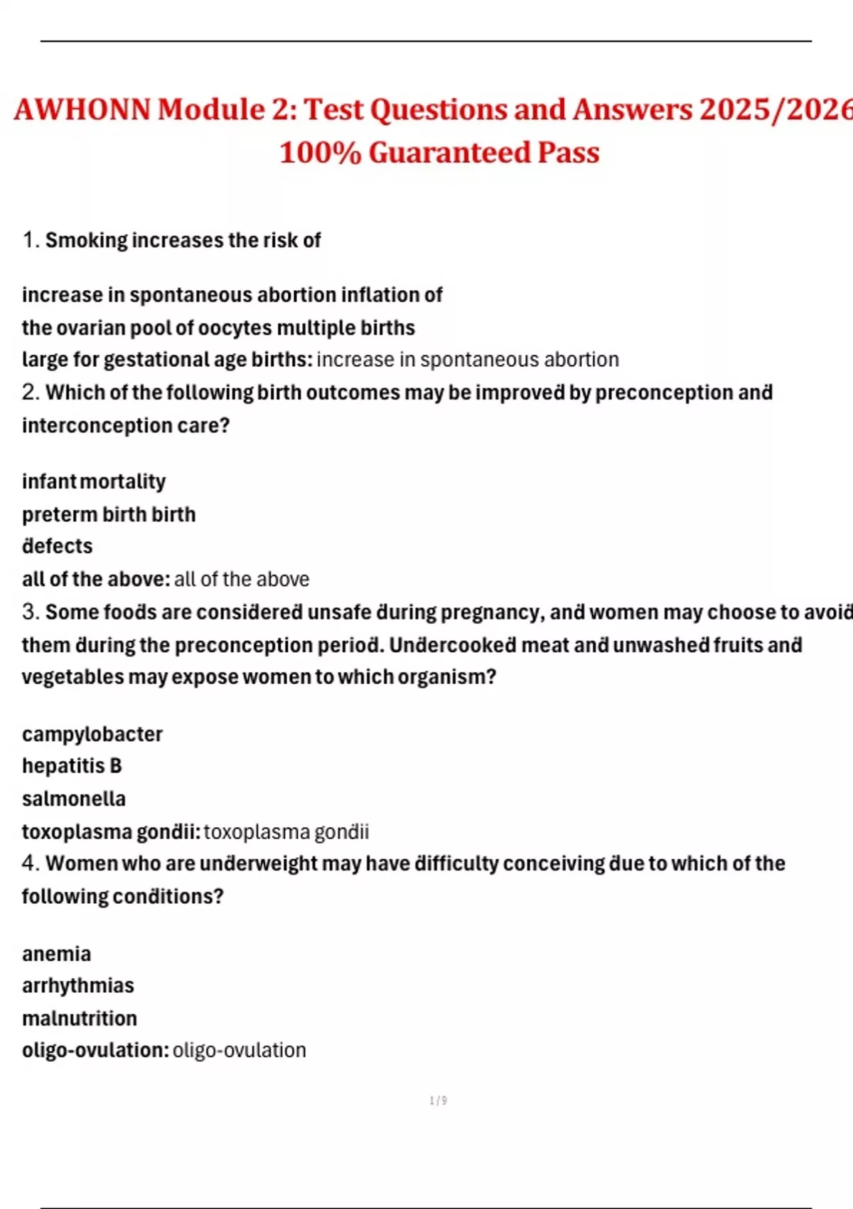 AWHONN – Module 2: Test Questions and Answers | 2025/2026 – 100% ...