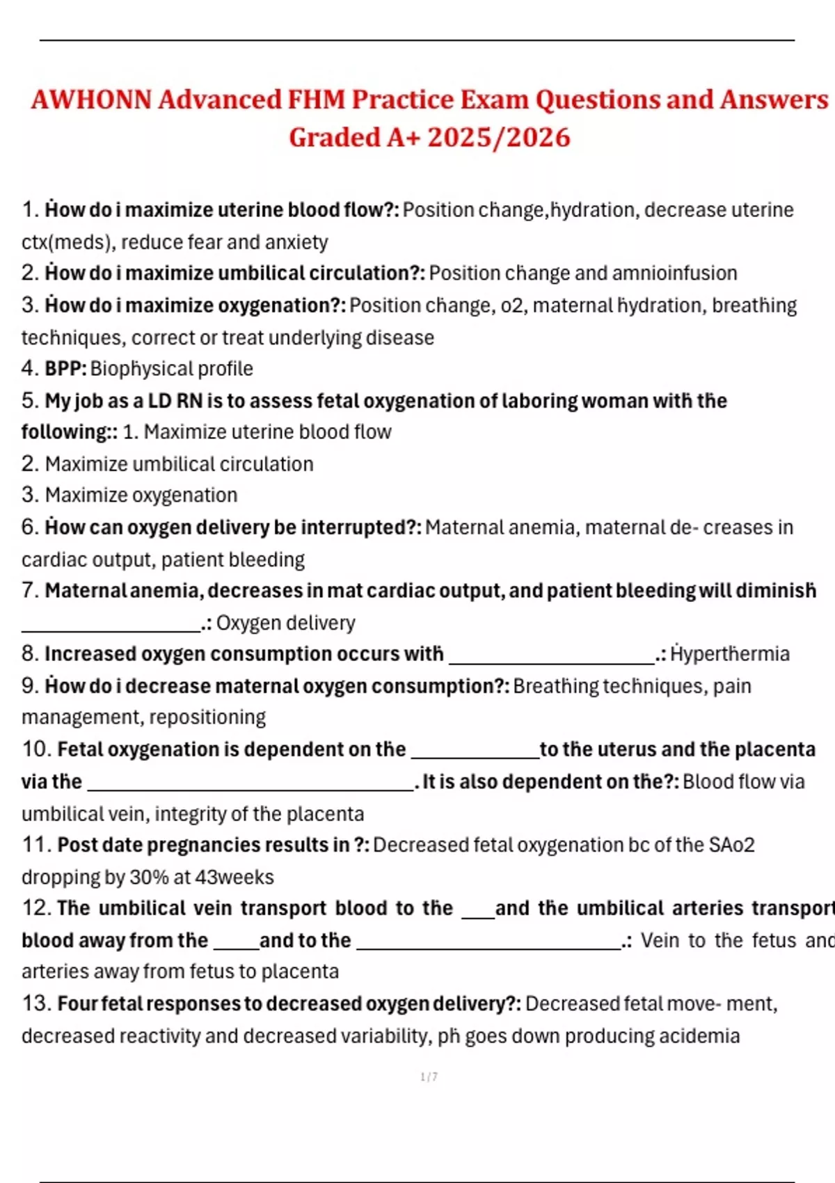 AWHONN Advanced Fetal Heart Monitoring (FHM) Practice Exam – Questions ...
