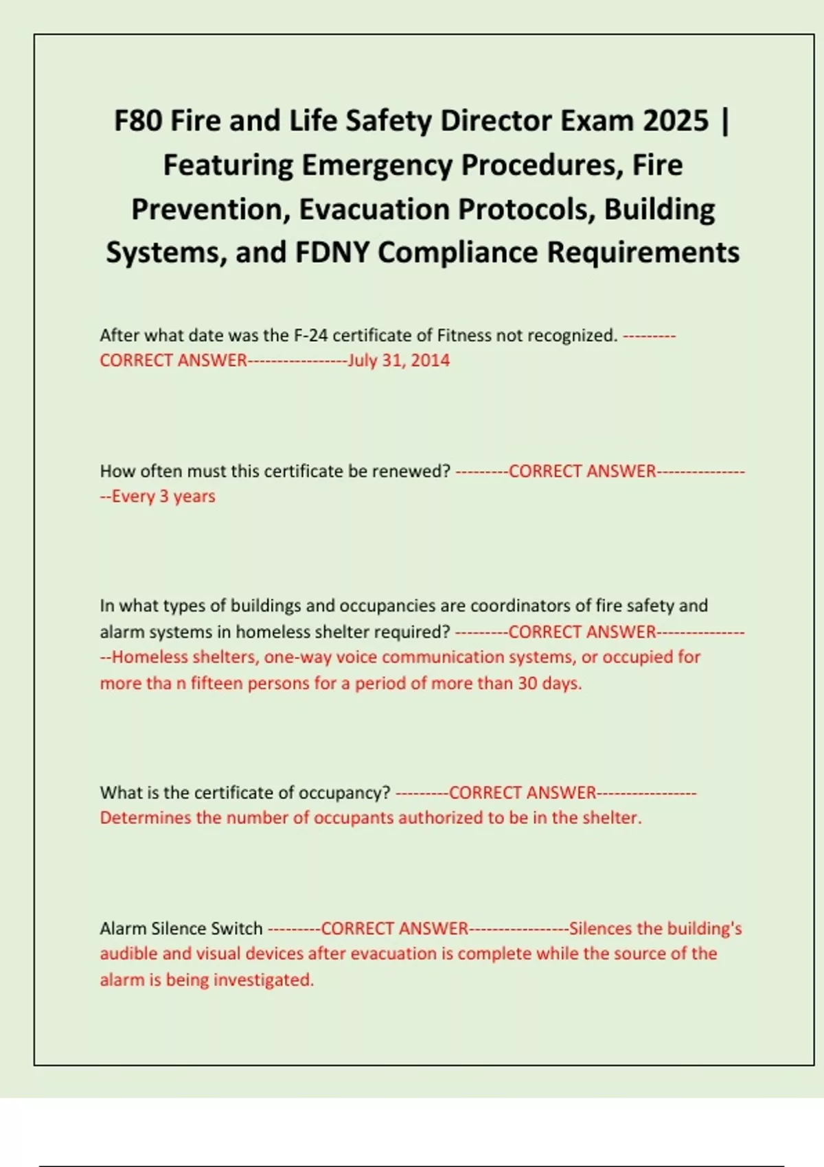 F80 Fire and Life Safety Director Exam 2025 | Featuring Emergency ...