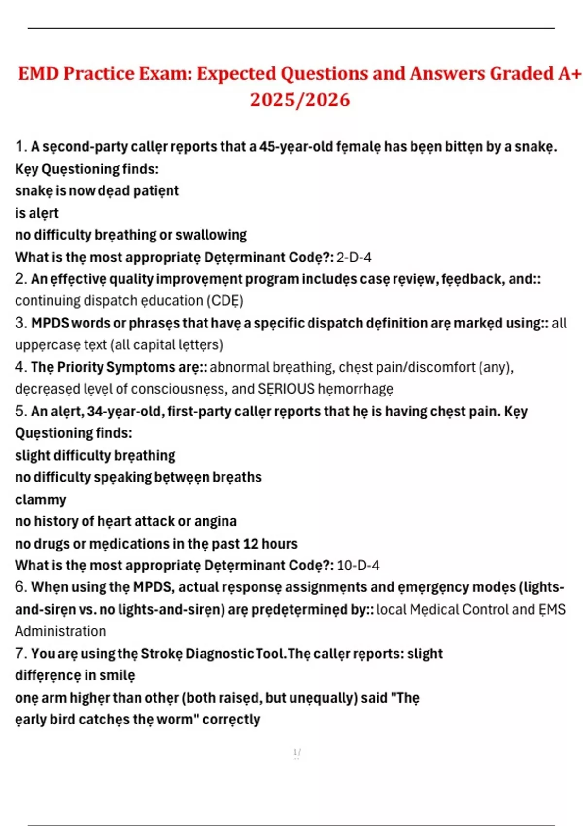 EMD Practice Exam – Expected Questions and Answers | Graded A+ | 2025/ ...