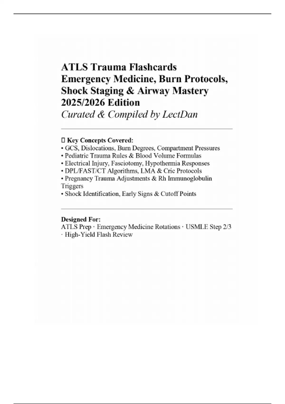 ATLS Trauma Flashcards (2025/2026): Emergency Medicine Pearls, Burn ...