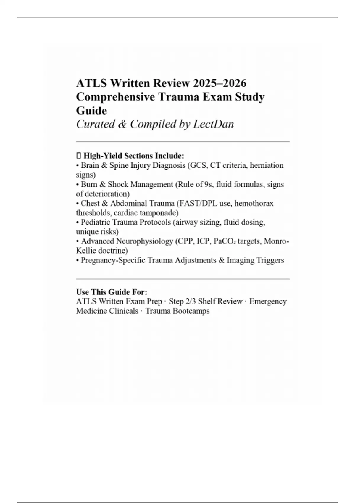 ATLS 2025/2026 Written Review: Comprehensive Trauma Q&A Guide with ...