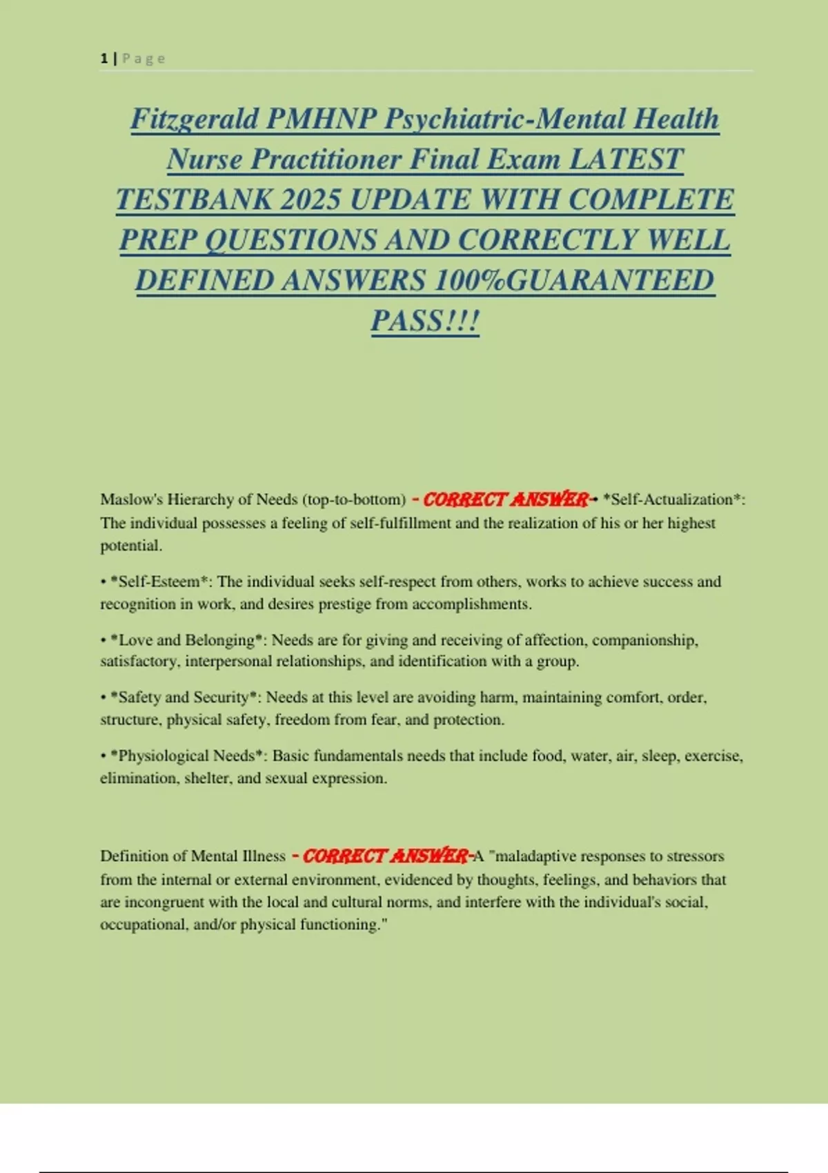 Fitzgerald PMHNP Psychiatric-Mental Health Nurse Practitioner Final ...