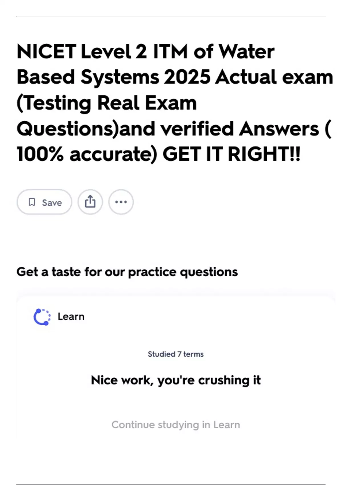 NICET Level 2 ITM of Water Based Systems 2025 Actual exam (Testing Real ...