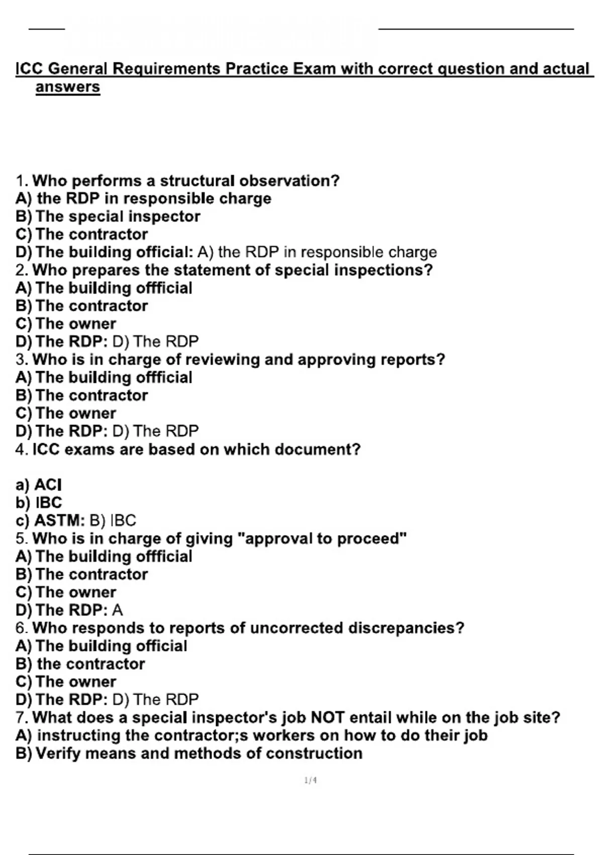 ICC General Requirements Practice Exam with correct question and actual ...