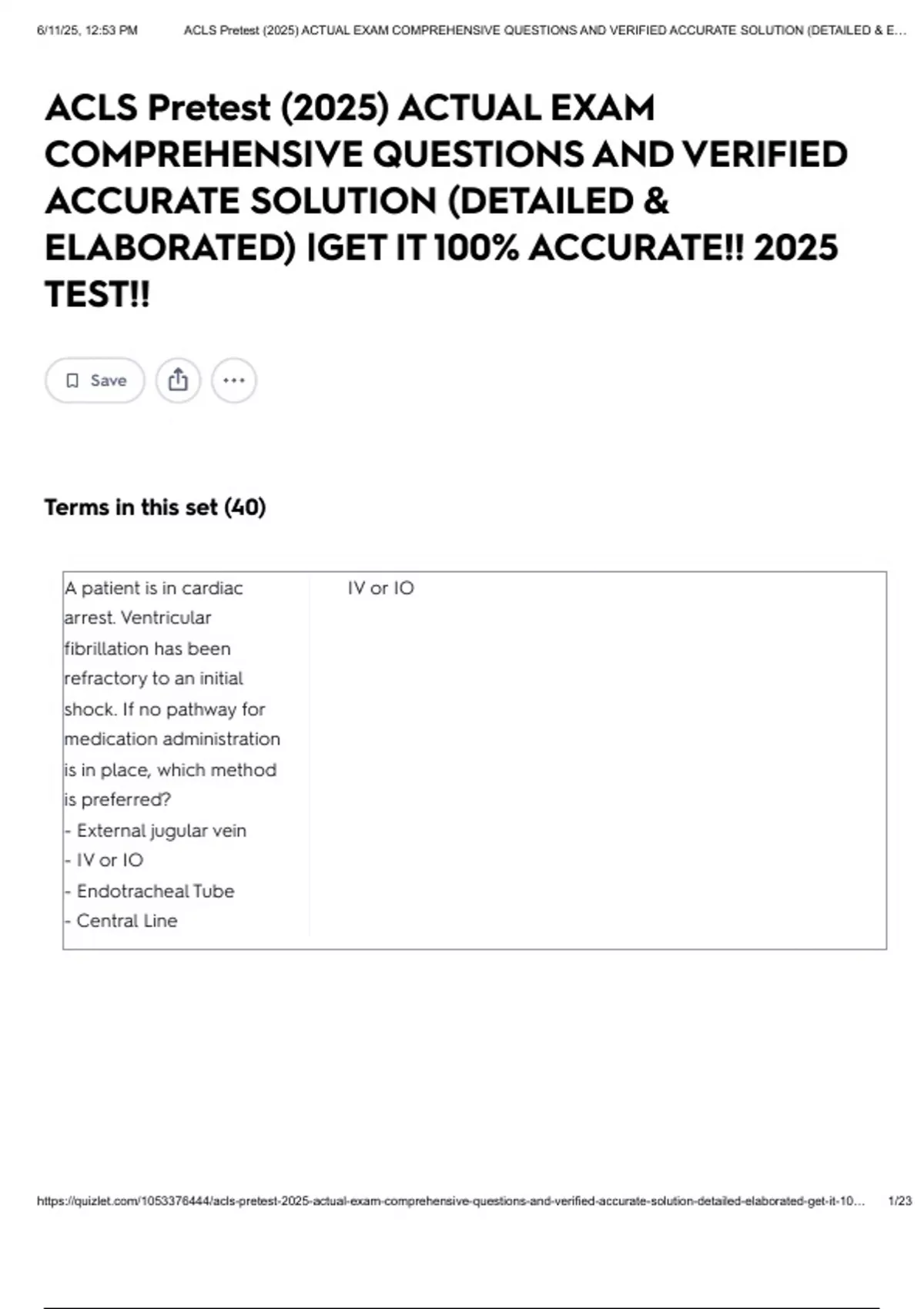 ACLS Pretest (2025) ACTUAL EXAM COMPREHENSIVE QUESTIONS AND VERIFIED ...