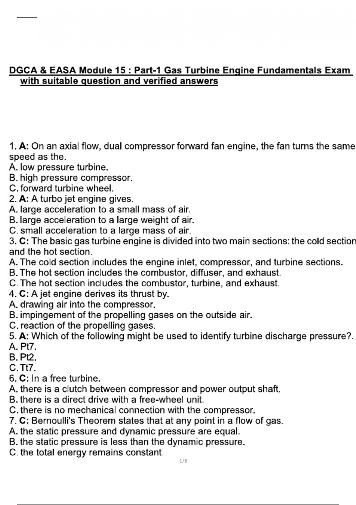 DGCA & EASA Module 15 : Part-1 Gas Turbine Engine Fundamentals Exam ...