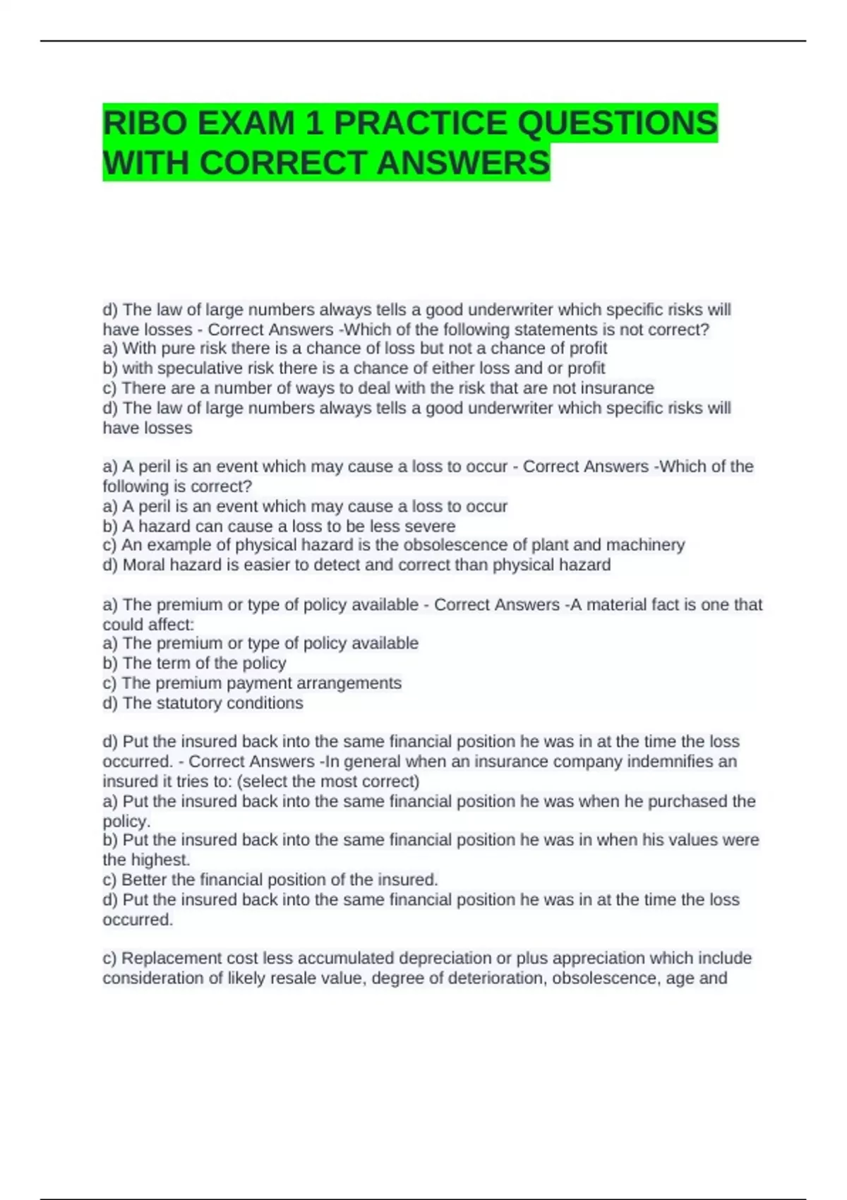 RIBO EXAM 1 PRACTICE QUESTIONS WITH CORRECT ANSWERS - RIBO Insurance ...