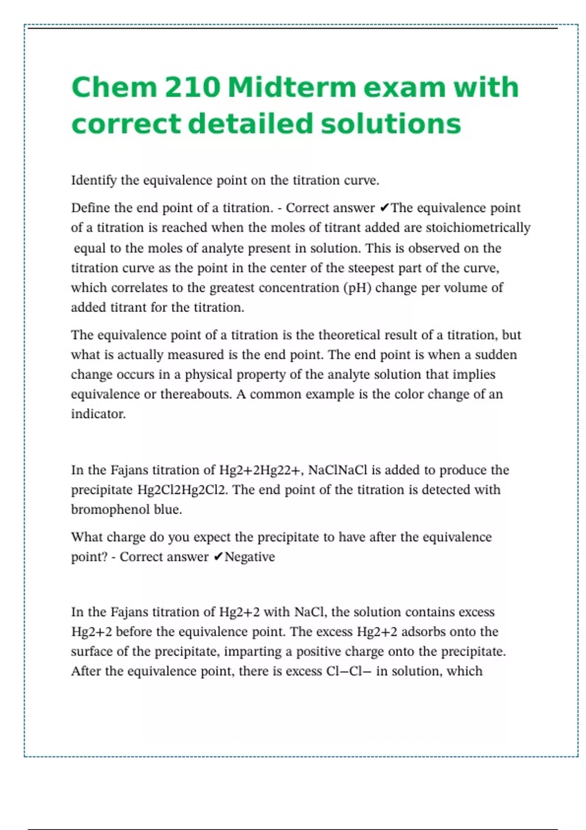 CHEM 210 EXAMS COMPILATION BUNDLE | EXAMS 1-5 , MIDTERM & FINAL EXAM PACKAGE |100% PASS ...