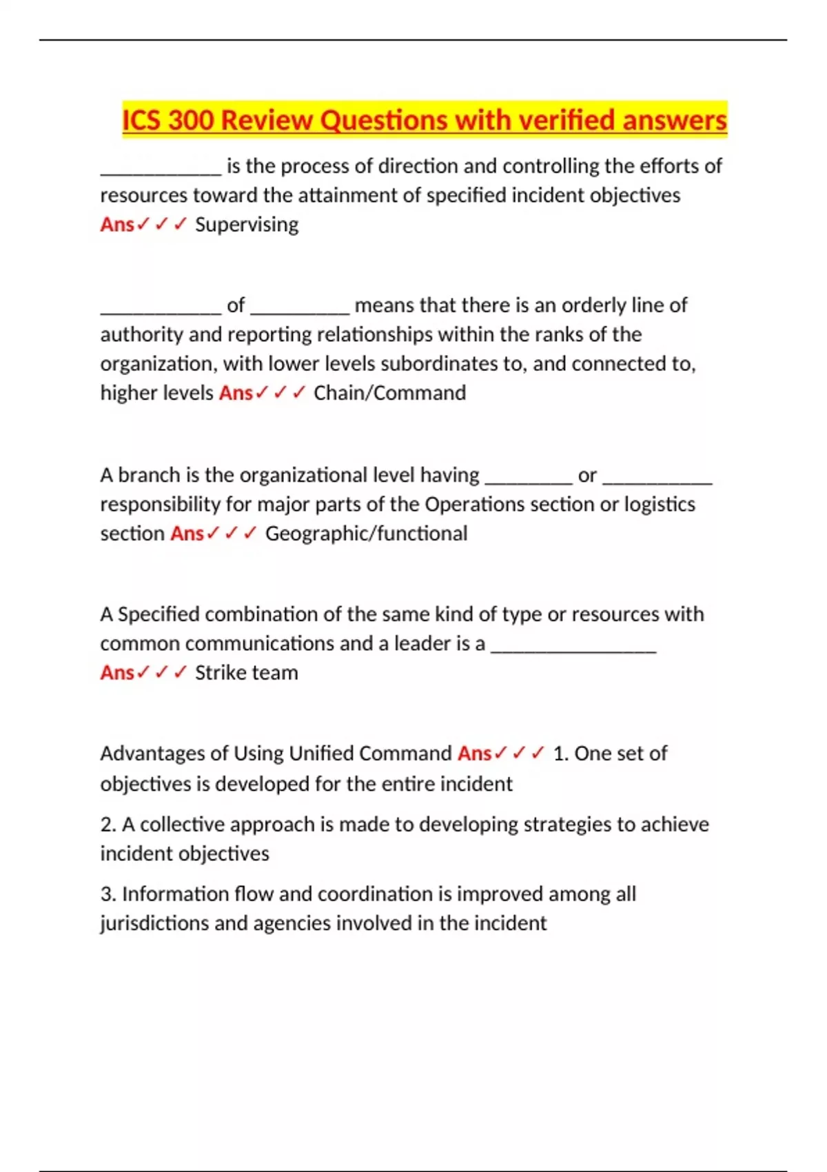 ICS 300 – Review Question Bank with Verified Answers for Intermediate ...