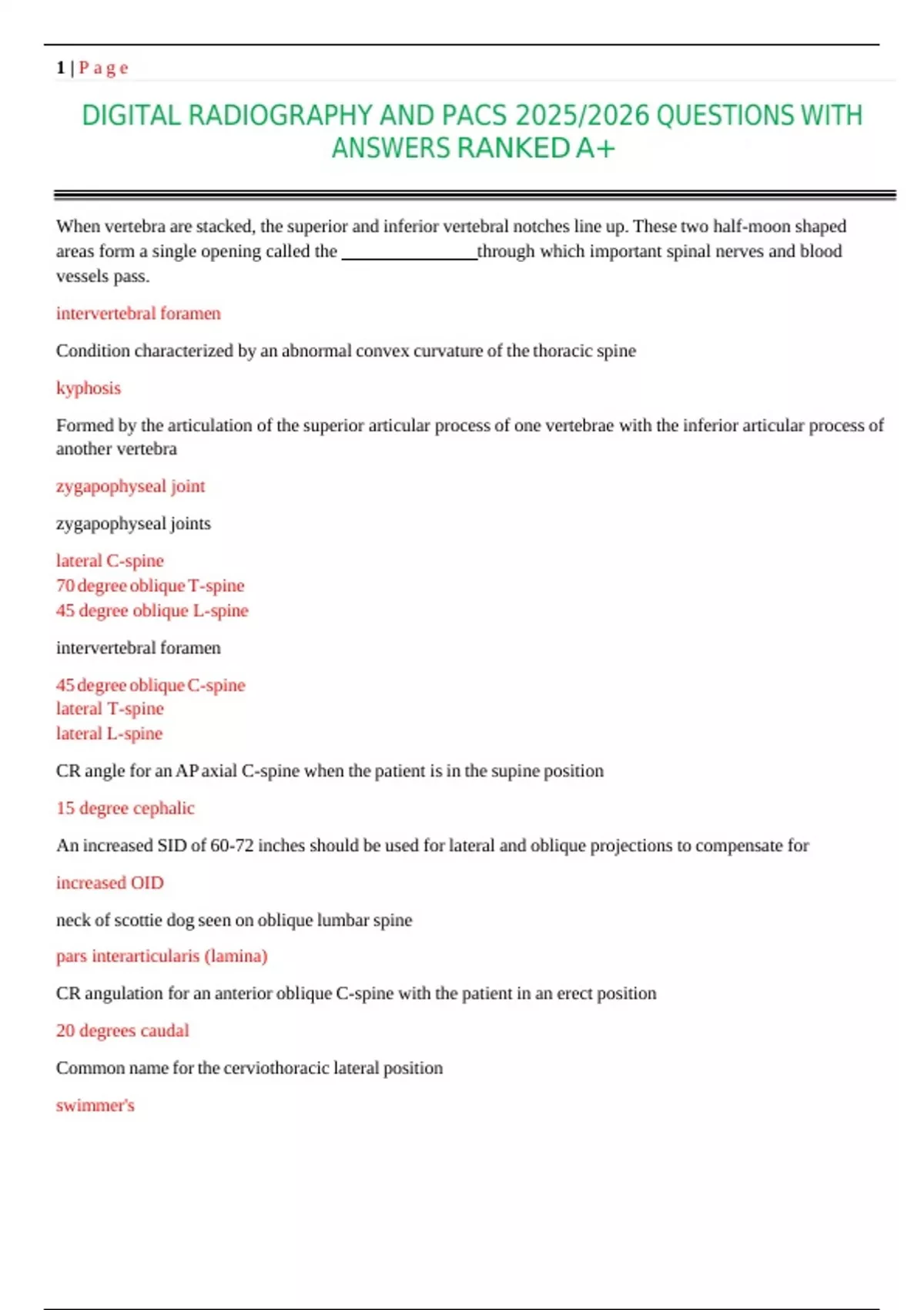 DIGITAL RADIOGRAPHY AND PACS 2025/2026 QUESTIONS WITH ANSWERS RANKED A+ ...