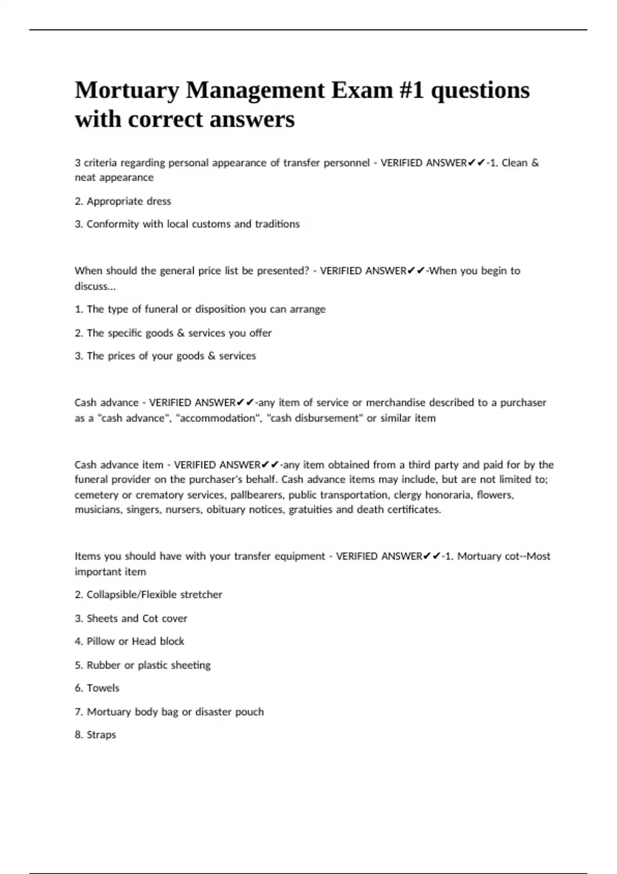 Mortuary Management Exam -1 questions with correct answers. - Mortuary ...