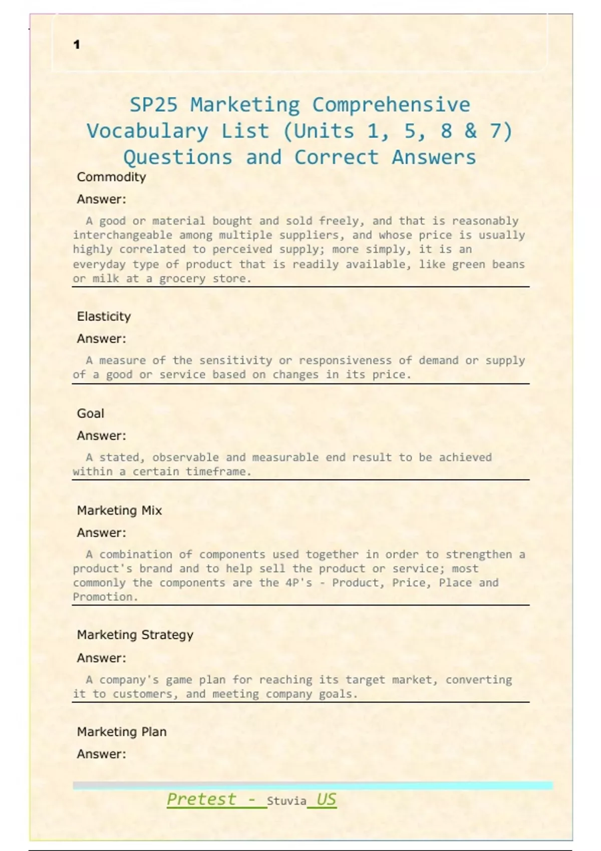 SP25 Marketing Comprehensive Vocabulary List (Units 1, 5, 8 & 7 ...