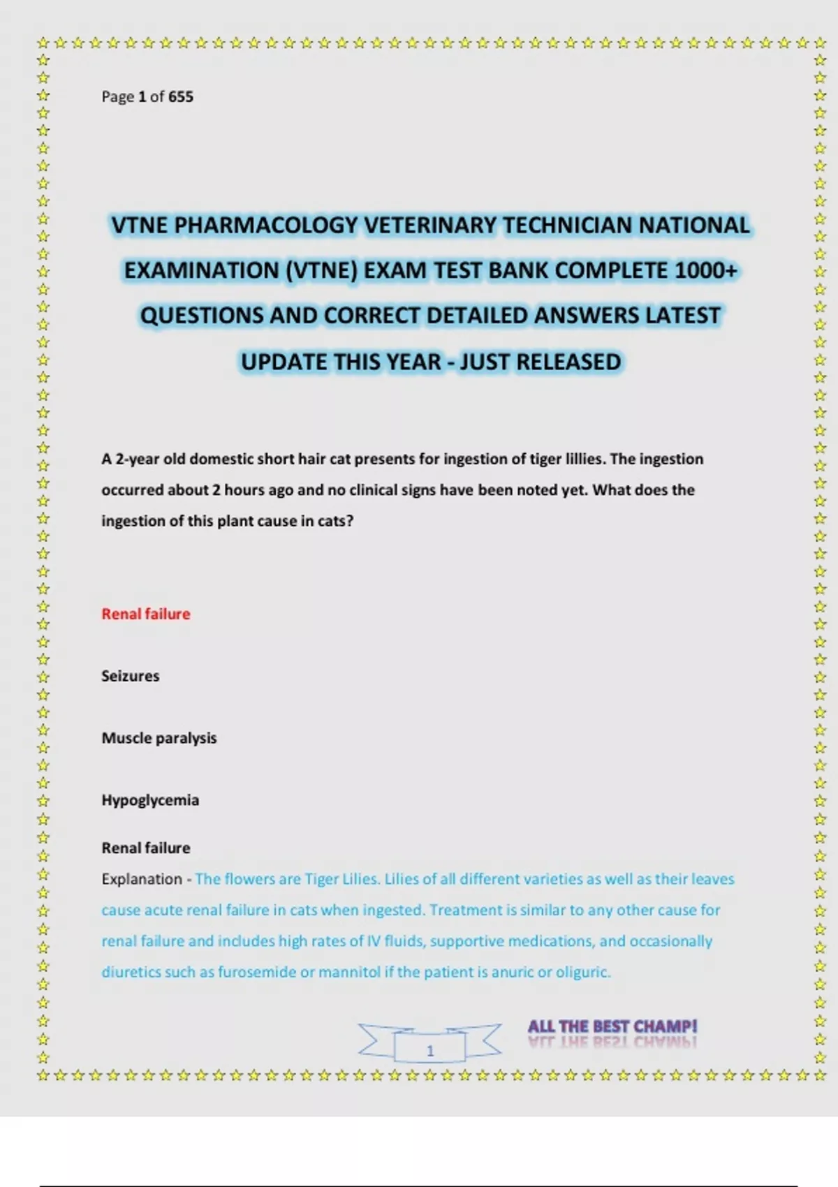 VTNE VETERINARY TECHNICIAN NATIONAL EXAMINATION (VTNE) EXAM TEST BANK ...
