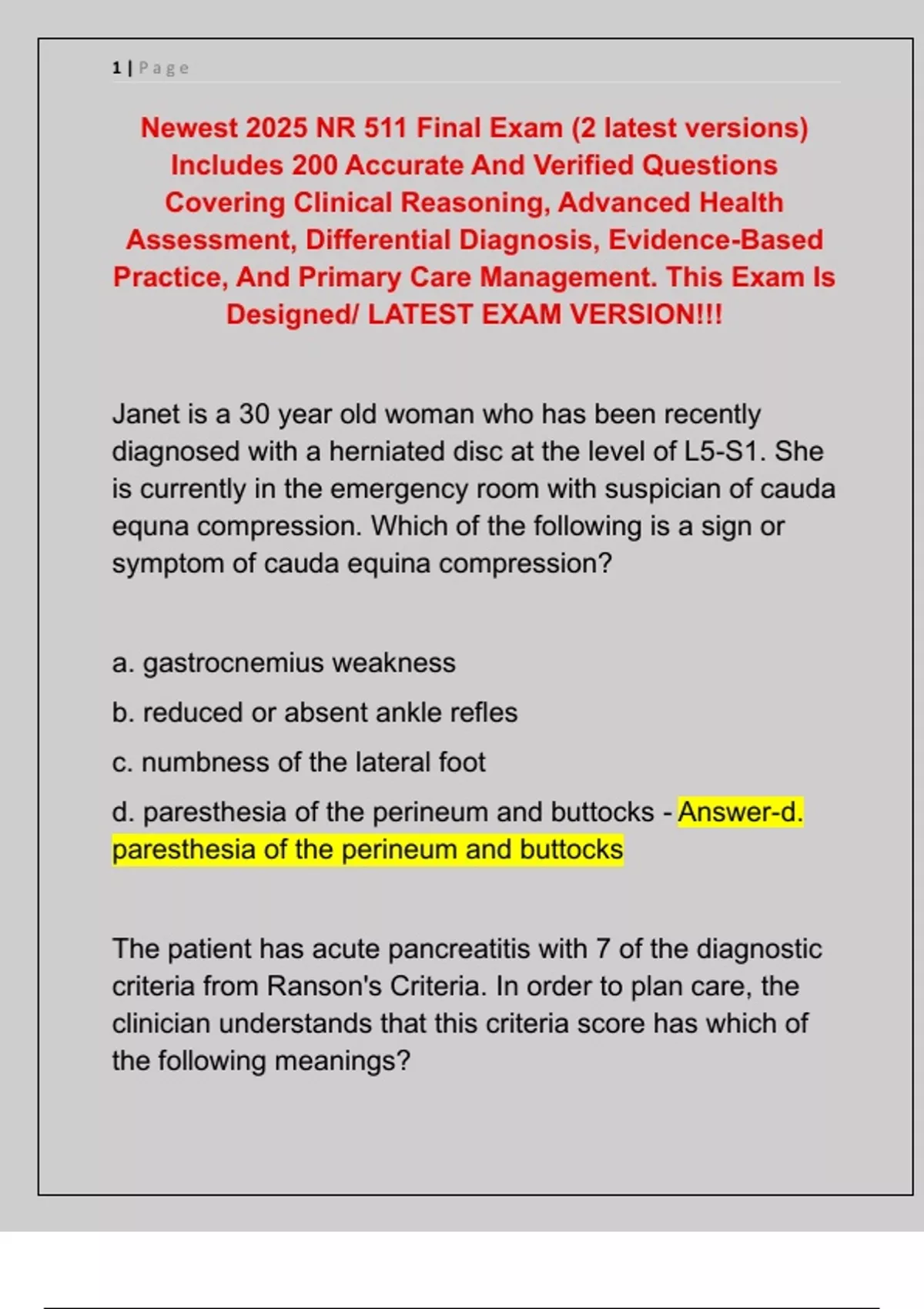 Newest 2025 NR 511 Final Exam (2 latest versions) Includes 200 Accurate ...