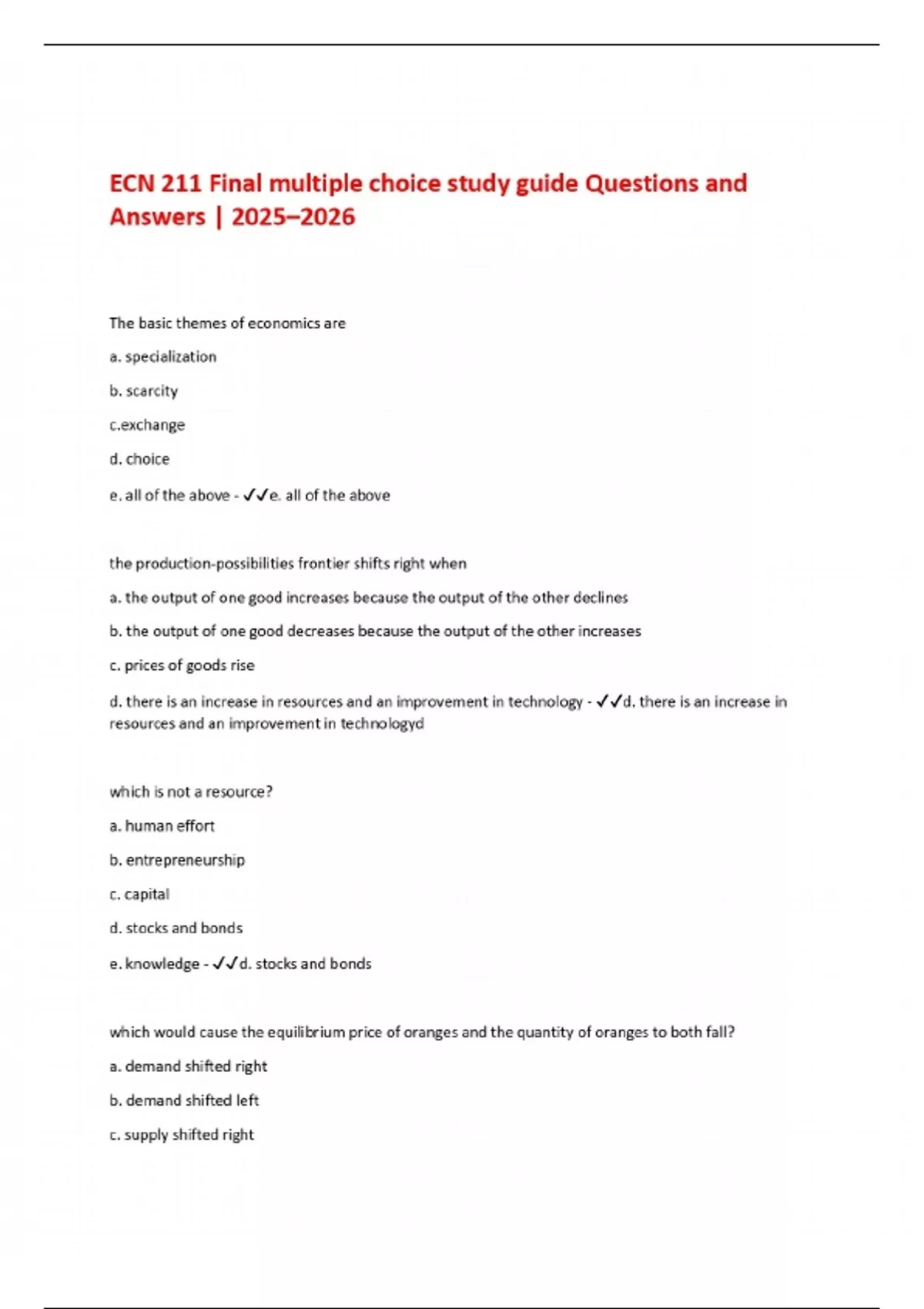 ECN 211 Final multiple choice study guide Questions and Answers | 2025–2026 - ECN 211 - Stuvia US