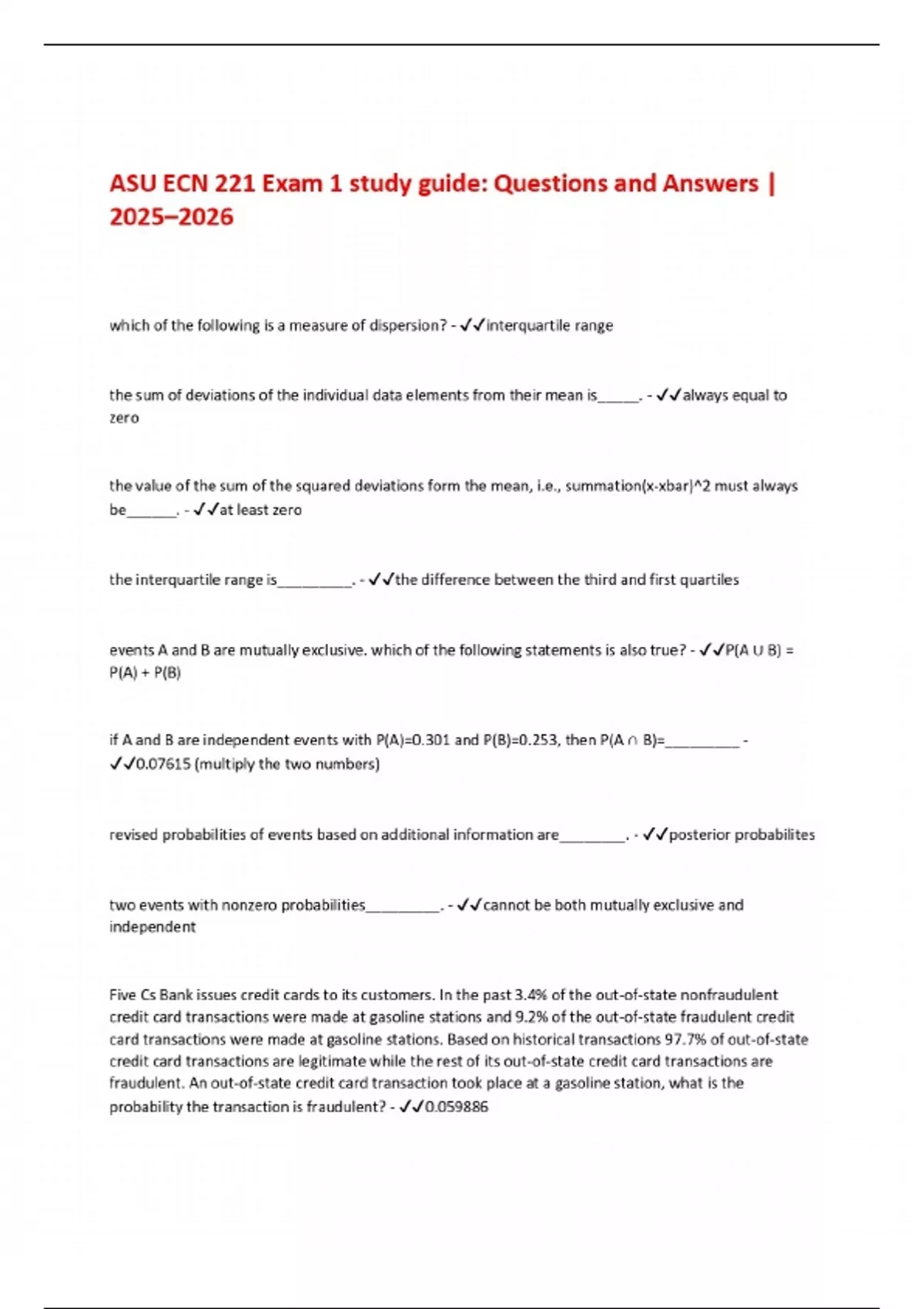 ASU ECN 221 Exam 1 study guide: Questions and Answers | 2025–2026 - ECN ...