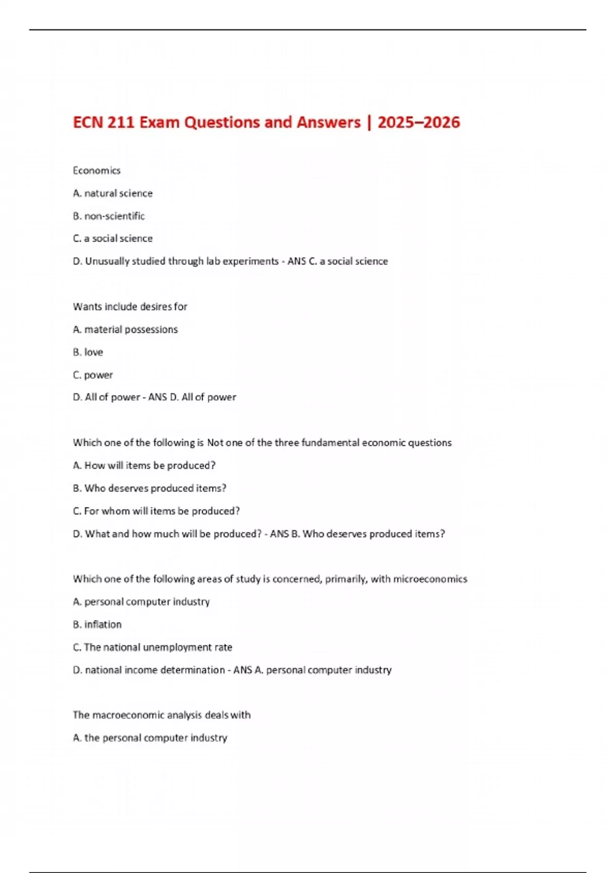 ECN 211 Exam Questions and Answers | 2025–2026 - ECN 211 - Stuvia US