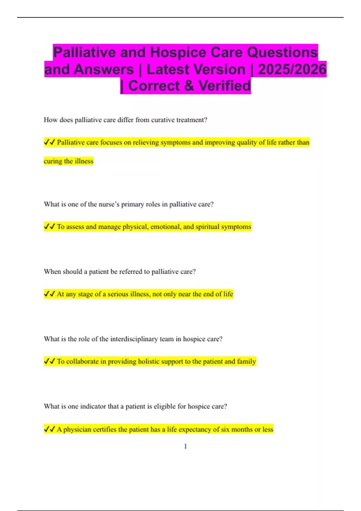 Palliative and Hospice Care Questions and Answers | Latest Version ...