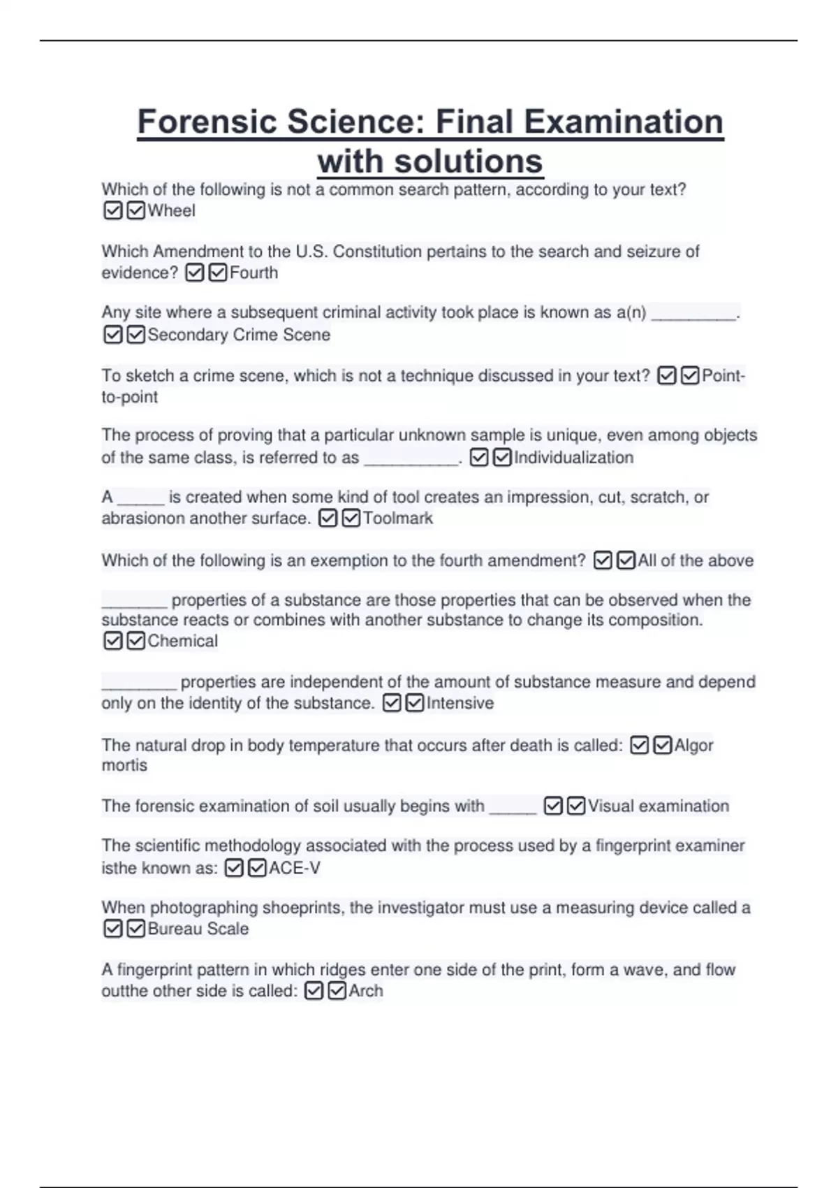 Forensic Science: Final Examination with solutions - Forensic Science ...