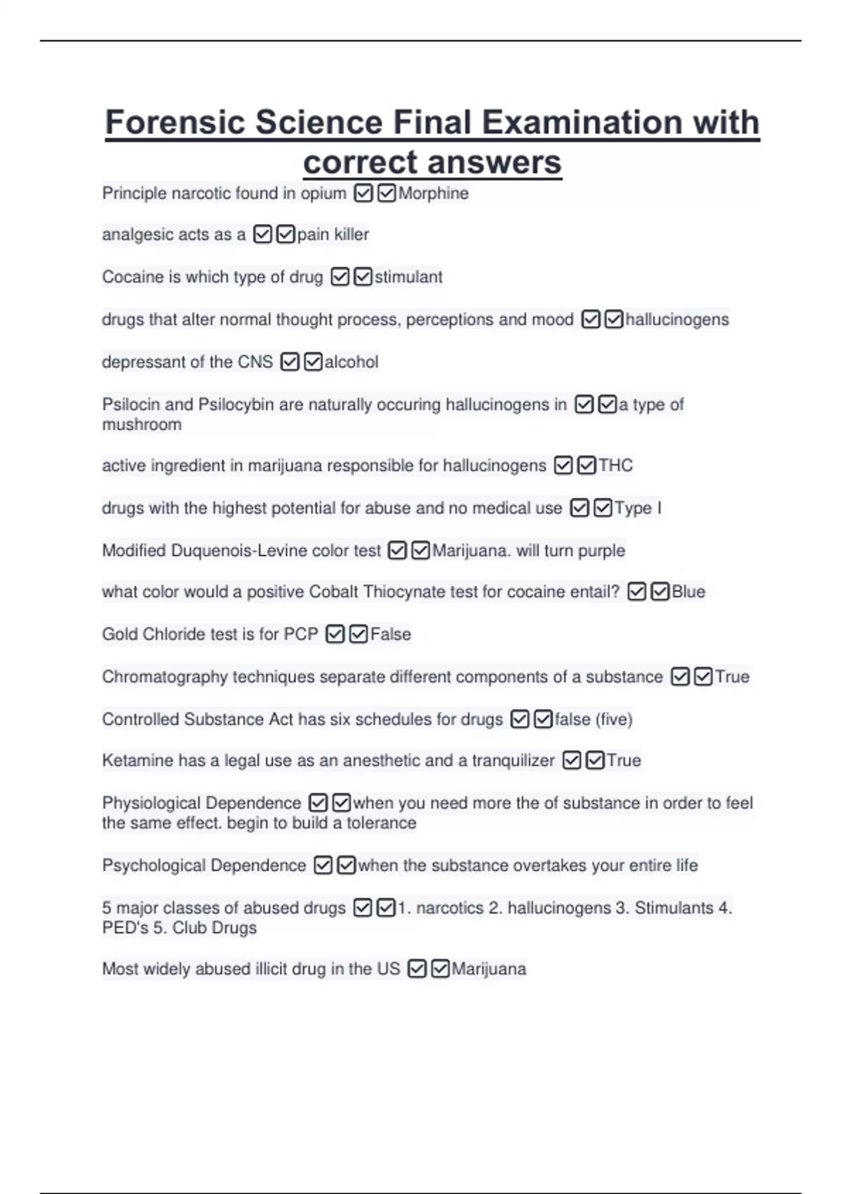 Forensic Science Final Examination with correct answers - Forensic ...