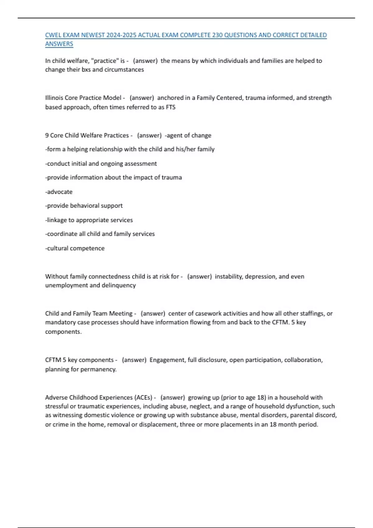 CWEL EXAM NEWEST ACTUAL EXAM COMPLETE 230 QUESTIONS AND CORRECT DETAILED ANSWERS - CWEL - Stuvia US