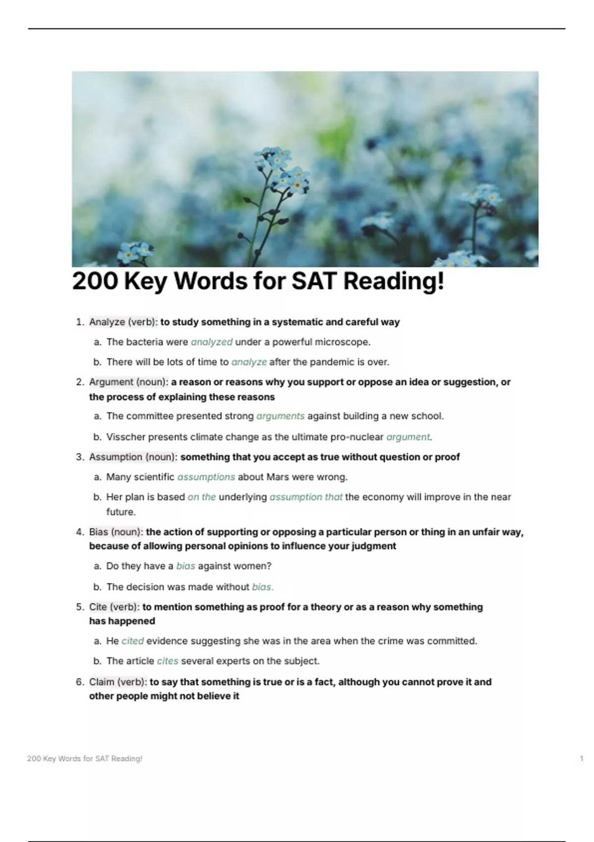 Summary 200 Key words for SAT - SAT, IELTS and TOEFL - Stuvia US