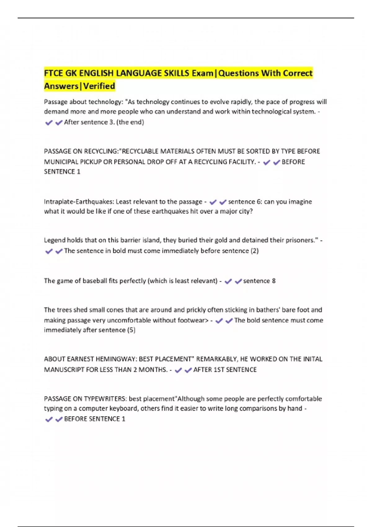 FTCE GK ENGLISH LANGUAGE SKILLS Exam|Questions With Correct Answers ...