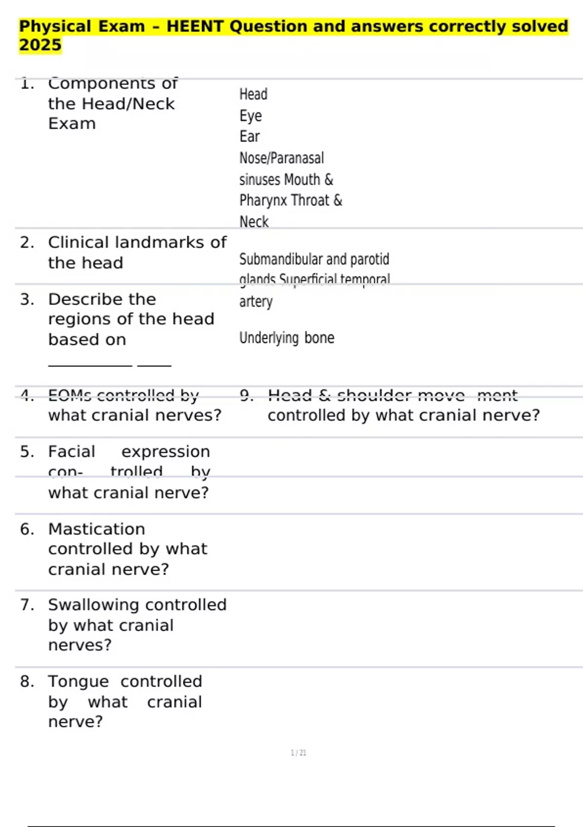 Physical Exam – HEENT Question and answers correctly solved 2025 ...