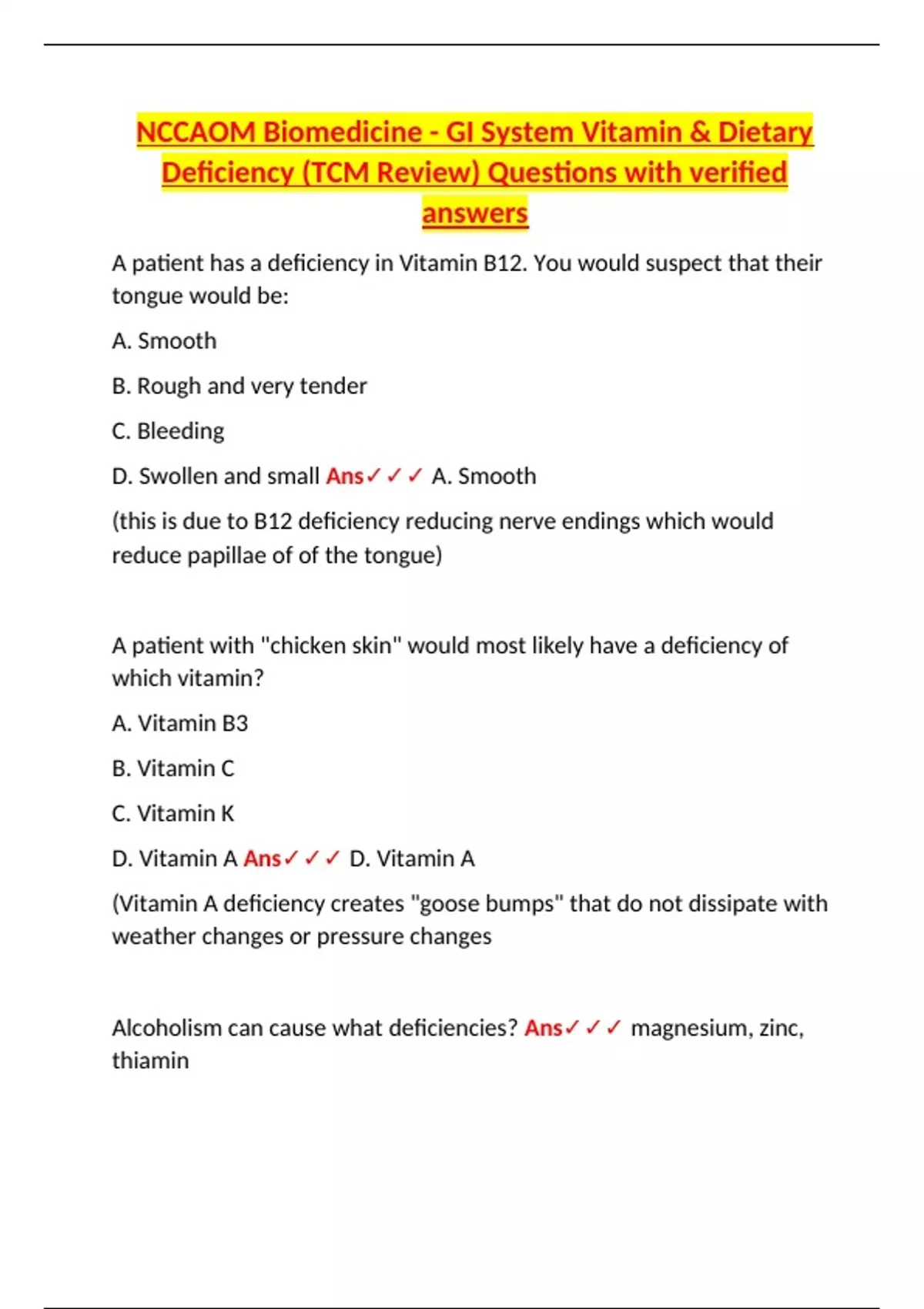 NCCAOM Biomedicine – GI System & Vitamin Deficiencies | Verified TCM ...