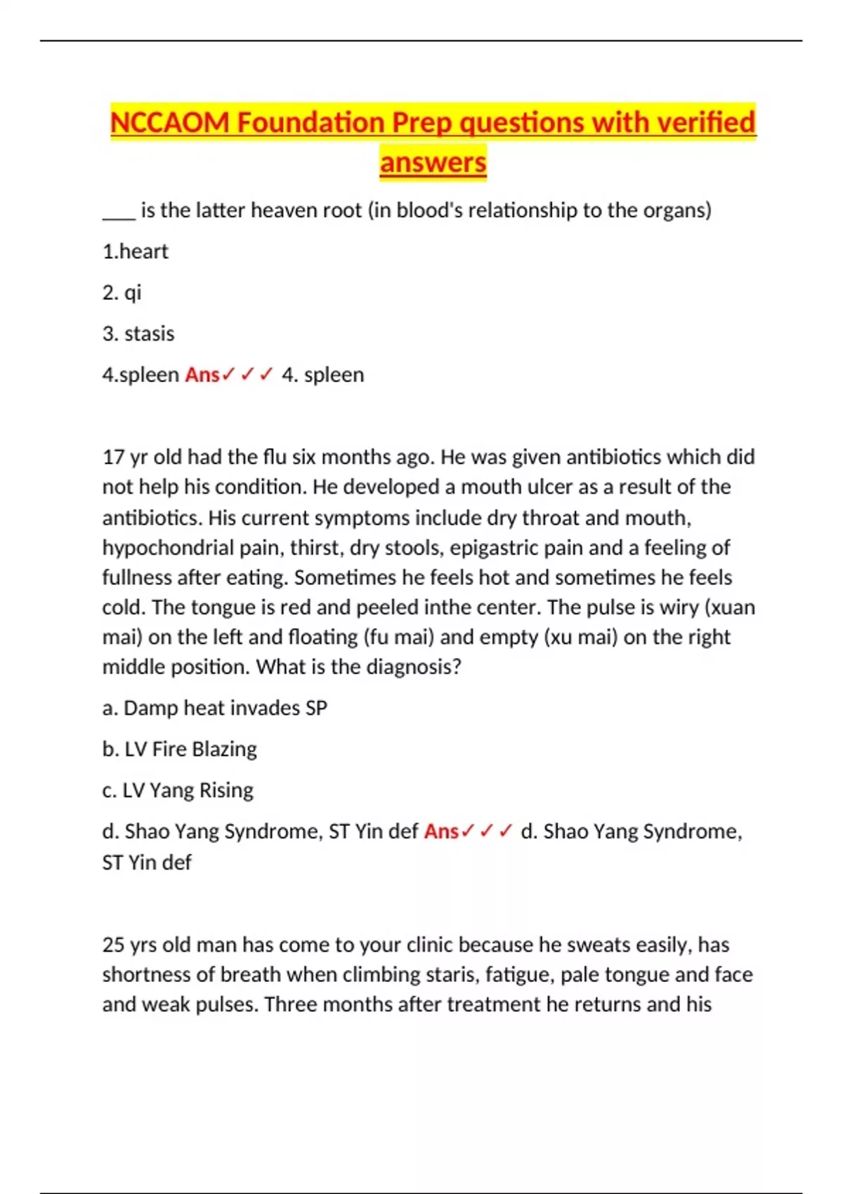 NCCAOM Foundation Prep – Complete Clinical Diagnosis Question Set ...