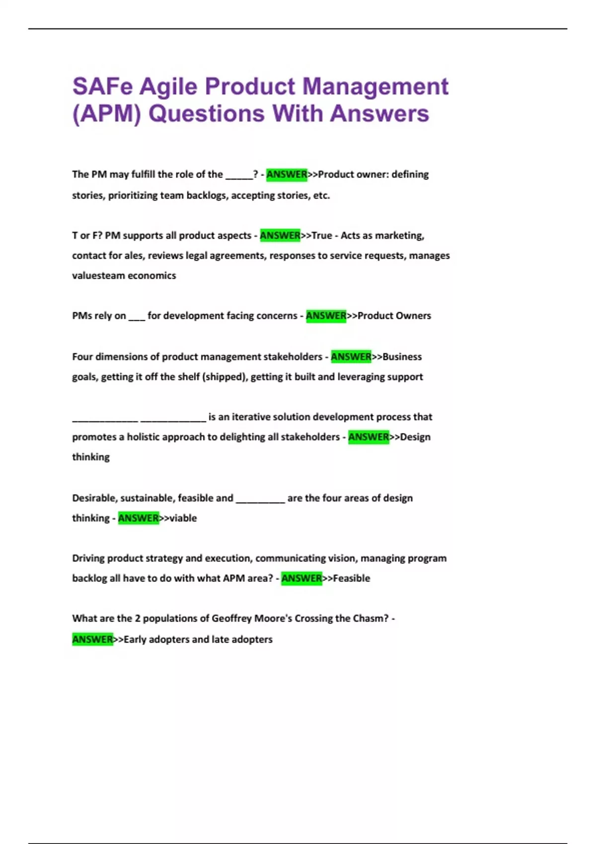 SAFe Agile Product Management (APM) Questions With Answers - CNA ...