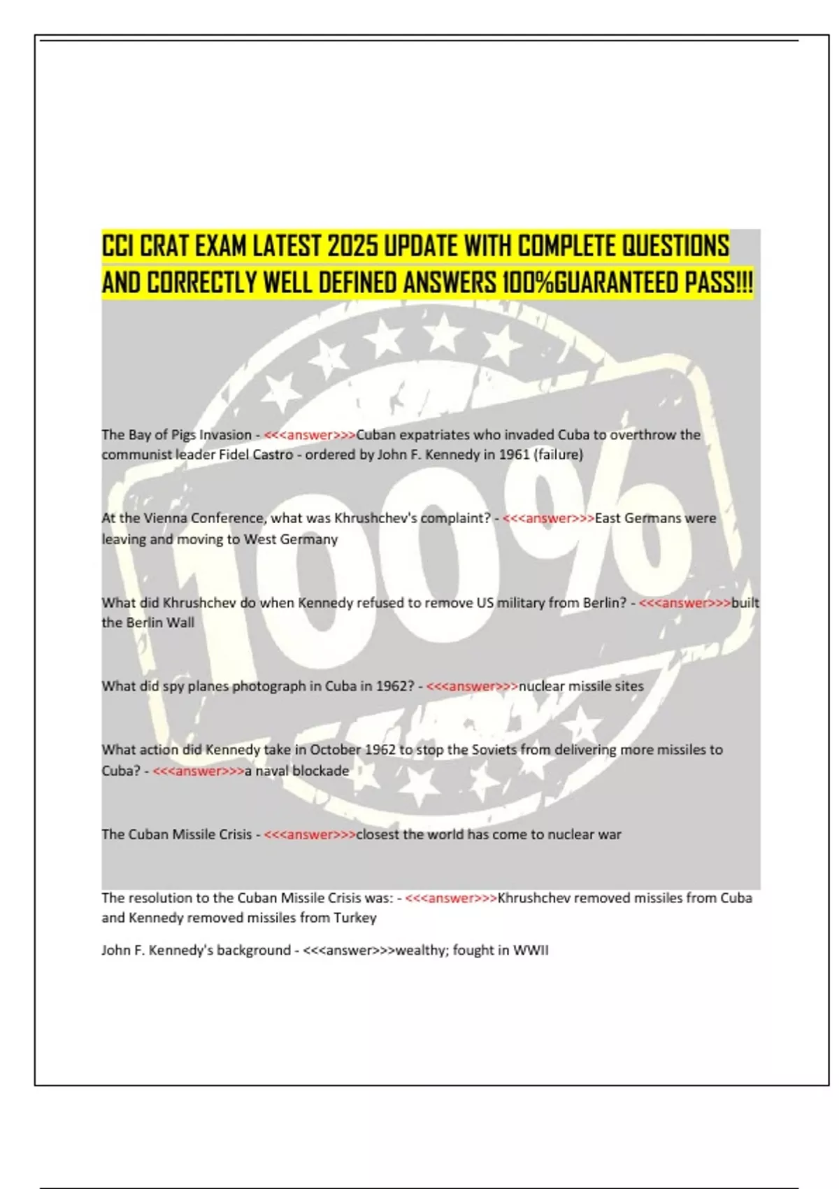 CCI CRAT EXAM LATEST 2025 UPDATE WITH COMPLETE QUESTIONS AND CORRECTLY ...