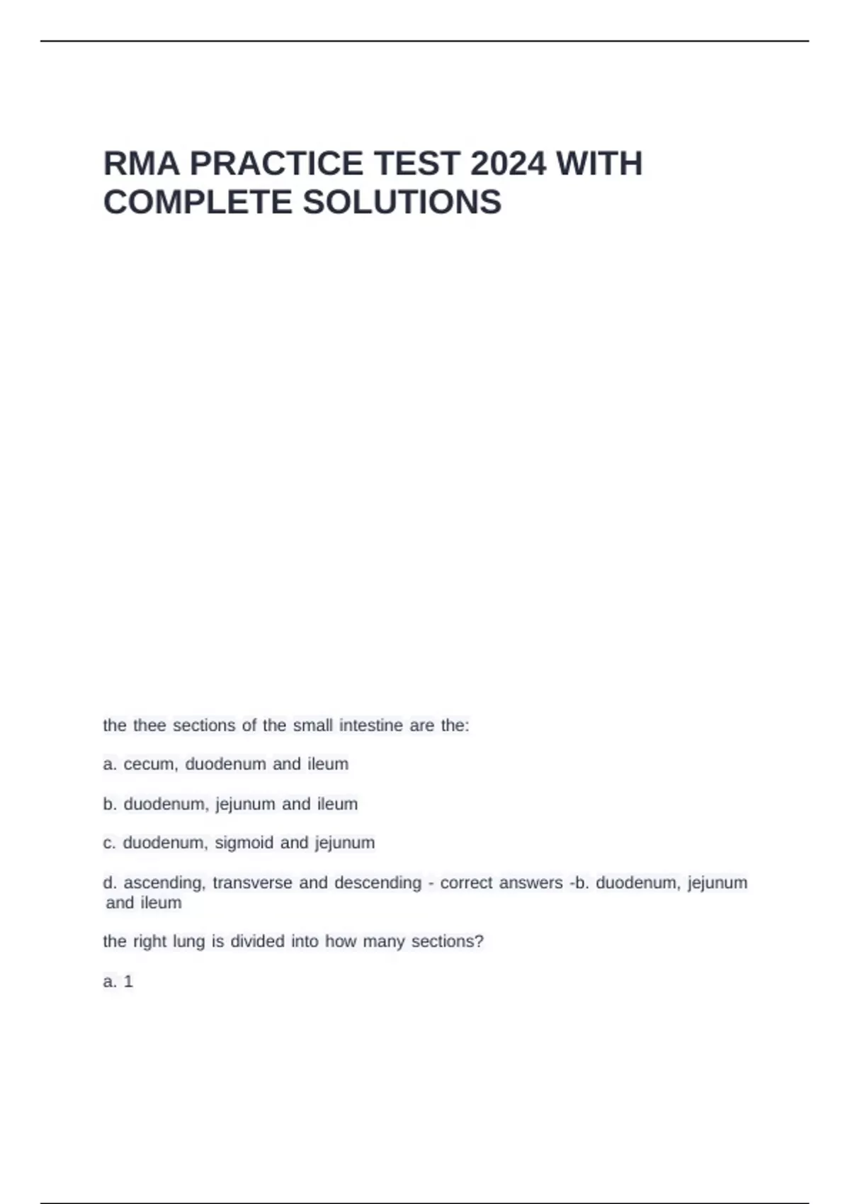 RMA PRACTICE TEST 2024 WITH COMPLETE SOLUTIONS - RMA PRACTICE - Stuvia US