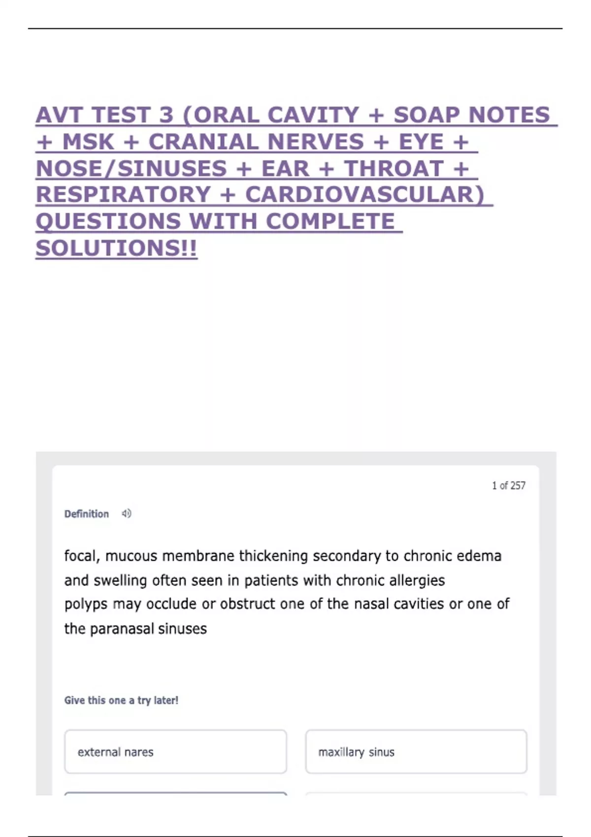 AVT TEST 3 (ORAL CAVITY + SOAP NOTES + MSK + CRANIAL NERVES + EYE ...