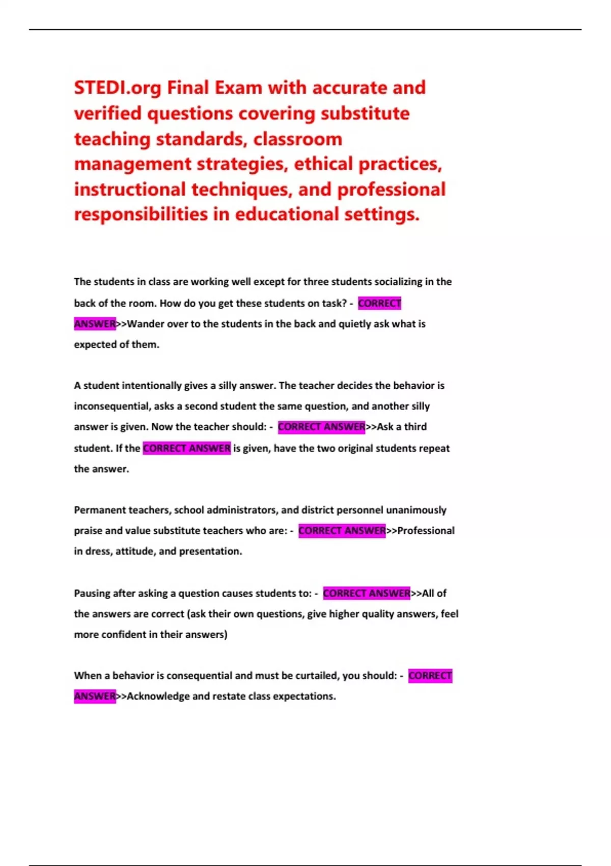 STEDI.org Final Exam with accurate and verified questions covering ...