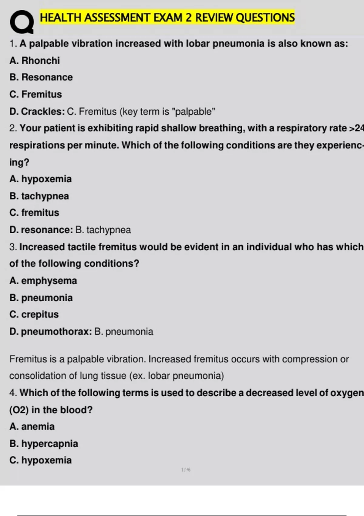 Health Assessment Exam 2 Review Questions & 100% correct answers ...
