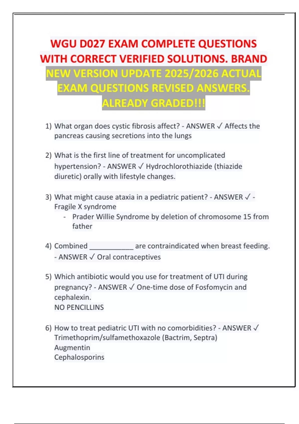 WGU D027 EXAM COMPLETE QUESTIONS WITH CORRECT VERIFIED SOLUTIONS. BRAND ...