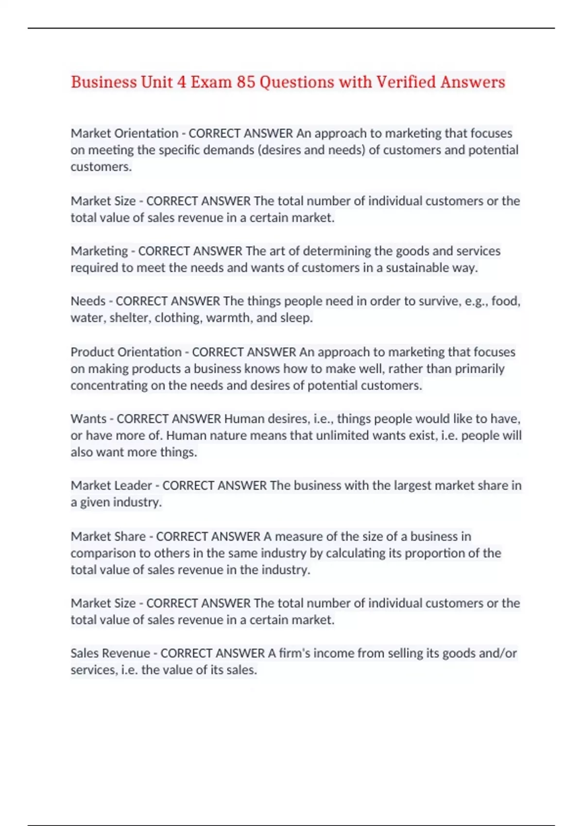 Business Unit 4 Exam 85 Questions with Verified Answers,100%CORRECT ...