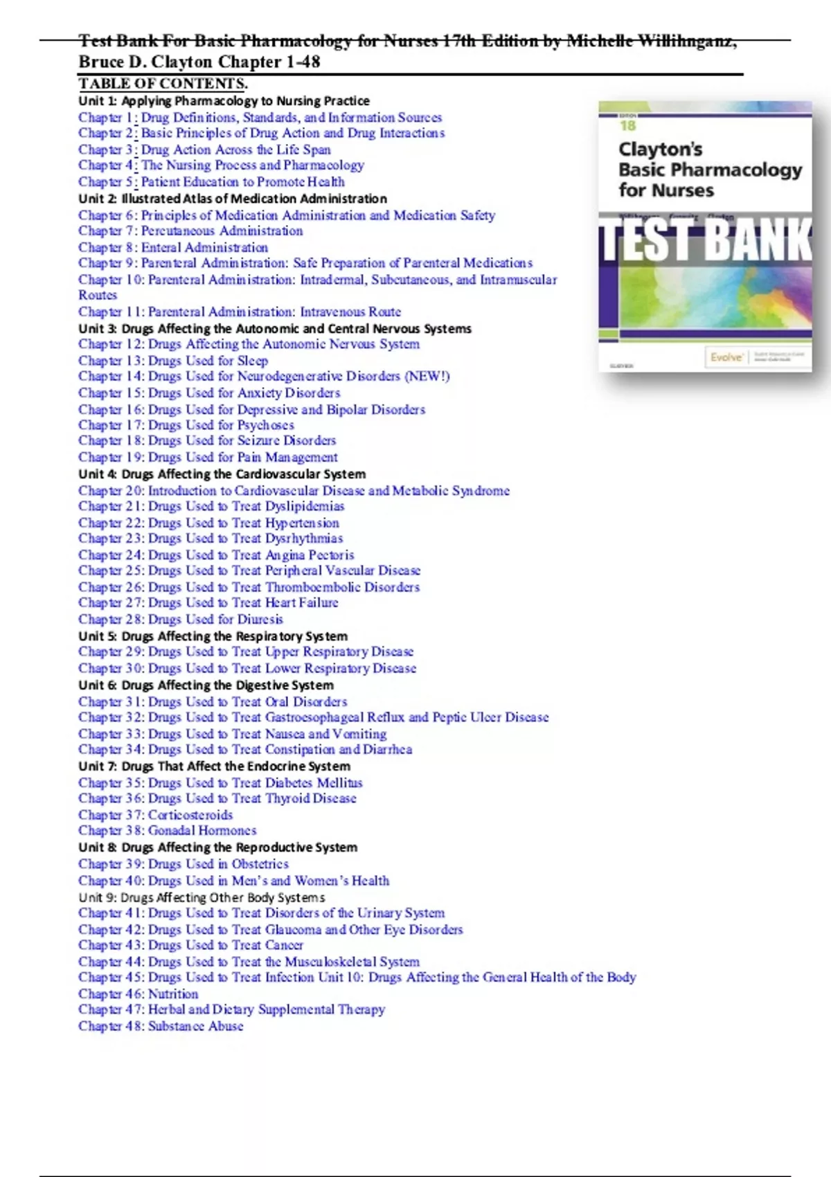 Test bank for Clayton’s Basic Pharmacology for Nurses, 18th Edition by ...